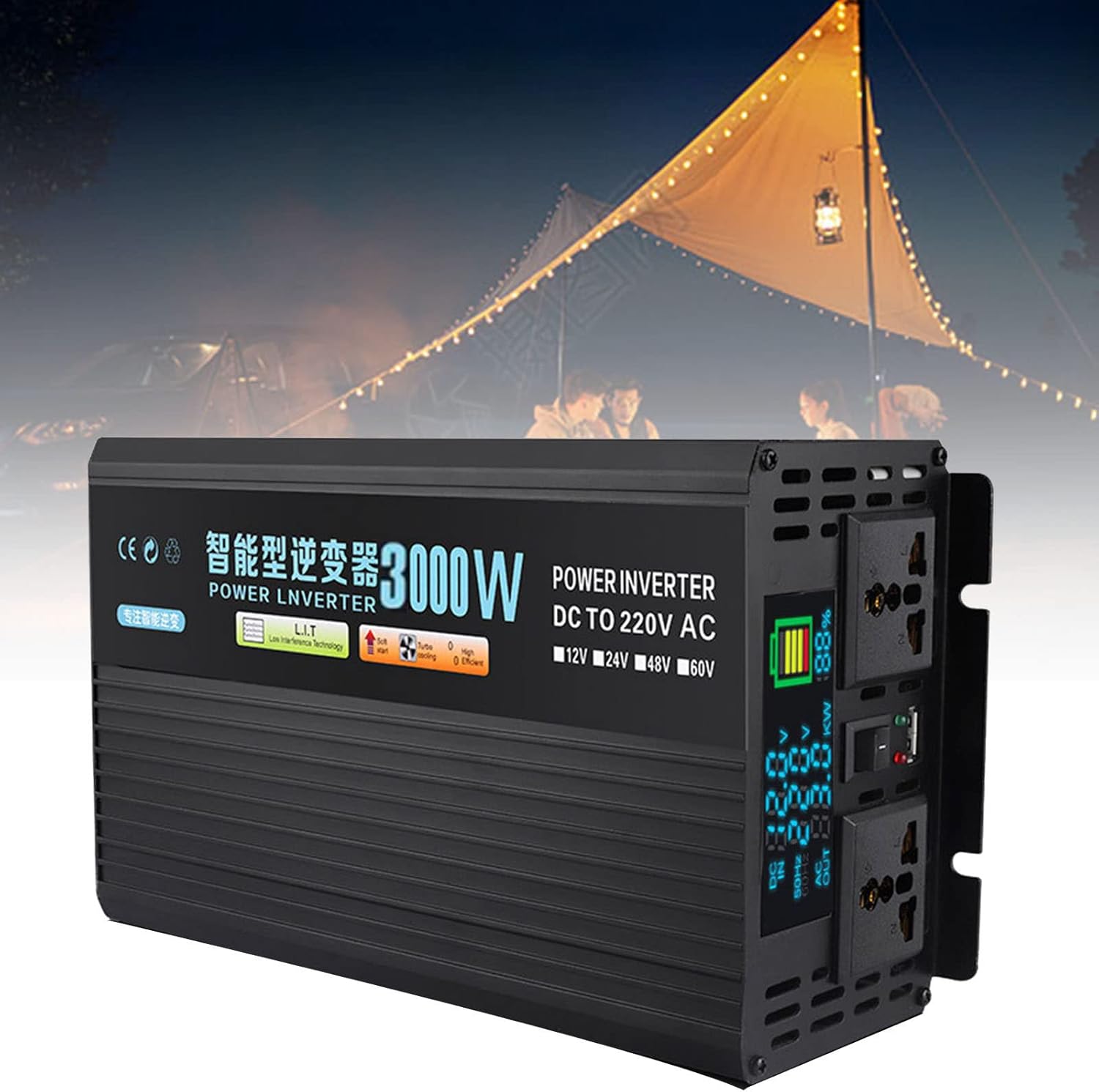 CGLYYDS Power Inverter 2000W,3000W,4000W,5000W Peak DC12V /24V/48V to 220V Modified Sine Wave ...