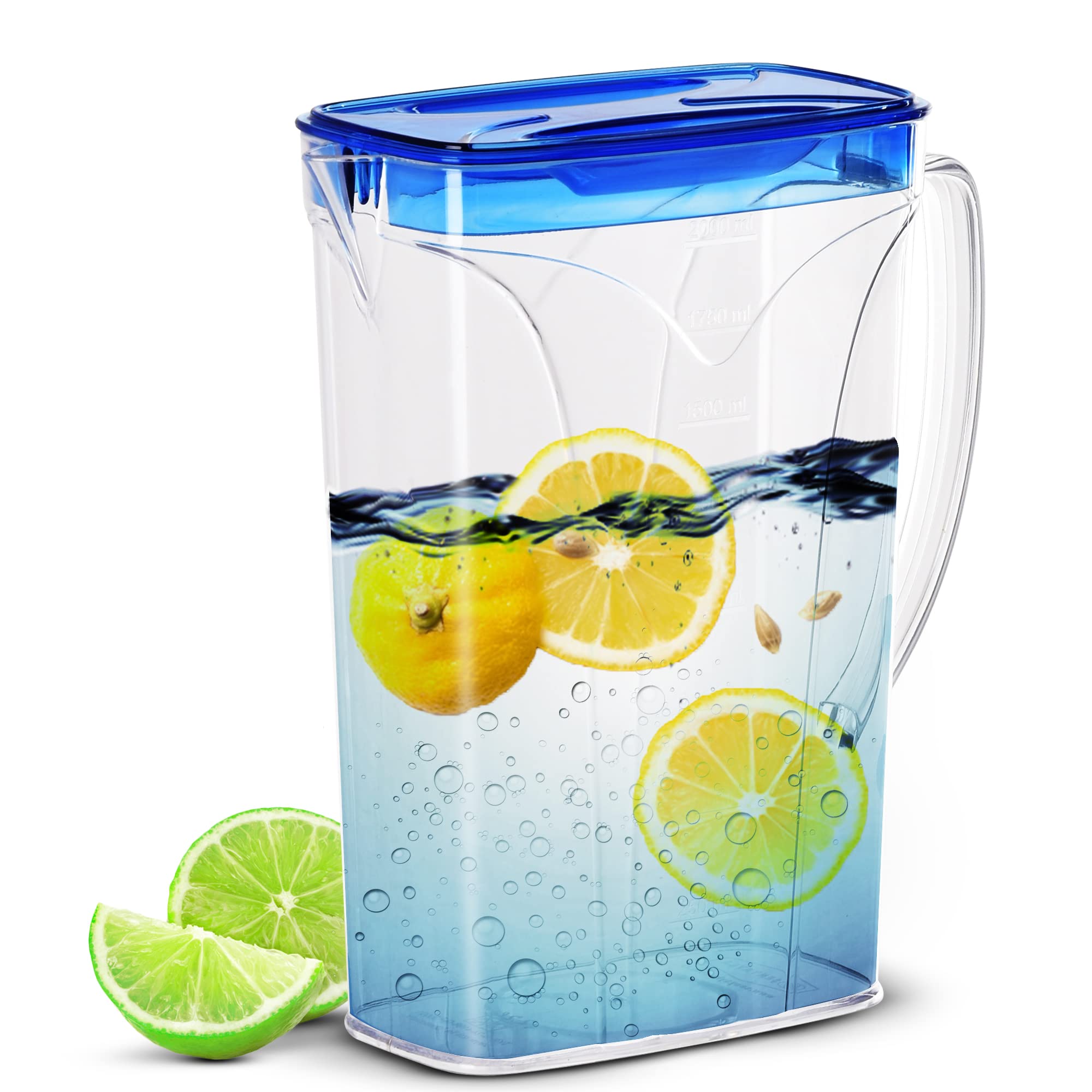 ZENQA 2L Fridge Water Jug with Lid Plastic Pitcher Jug | Transparent ...