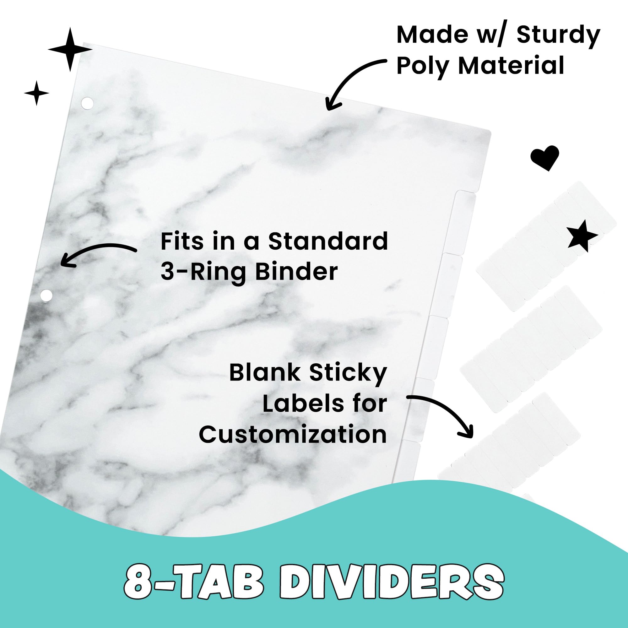 Snapklik.com : Yoobi Binder 8-Tab Dividers Marble Dividers For 3 Ring ...