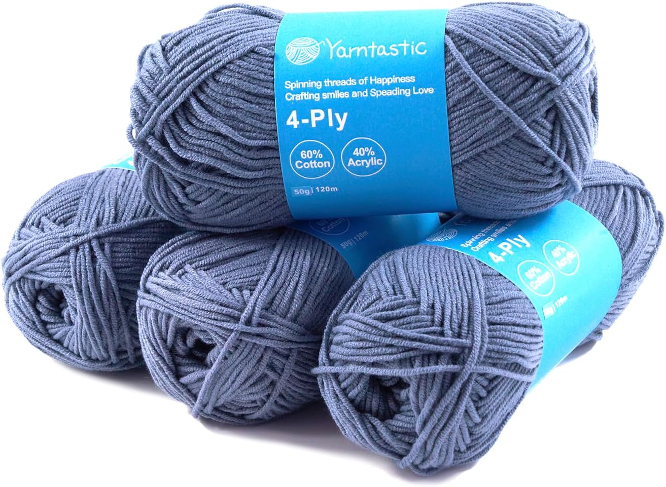 Yarntastic 50g x 4 Balls in a Pack, 4 Ply Yarn, 16 Wraps per inch ...