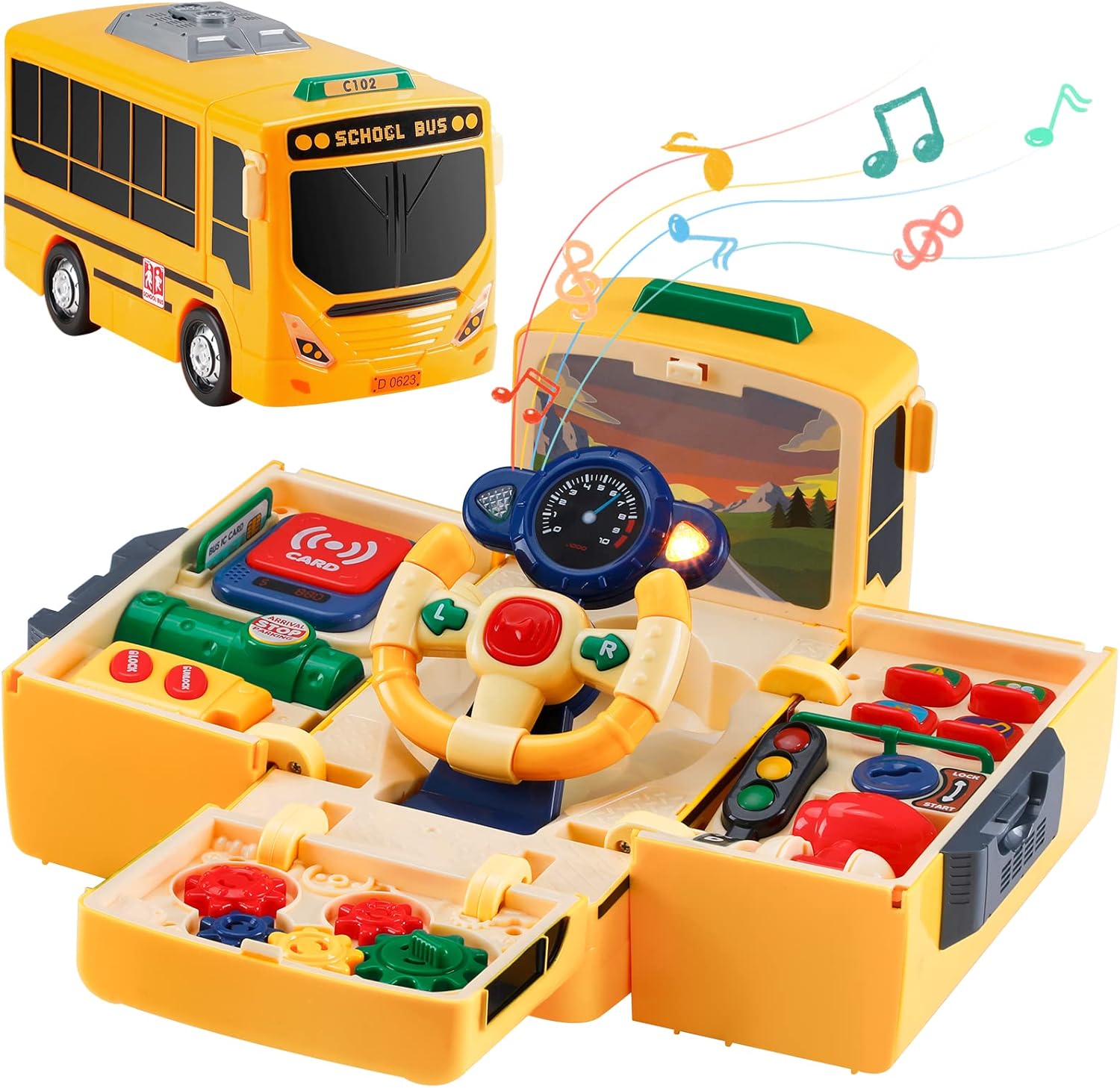 Joyibay Car Toy Bus for Toddlers - Simulation Steering Wheel School Bus ...