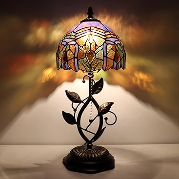 MQYXH Small Tiffany Lamp Purple Blue Amber Crystal Style Stained Glass ...