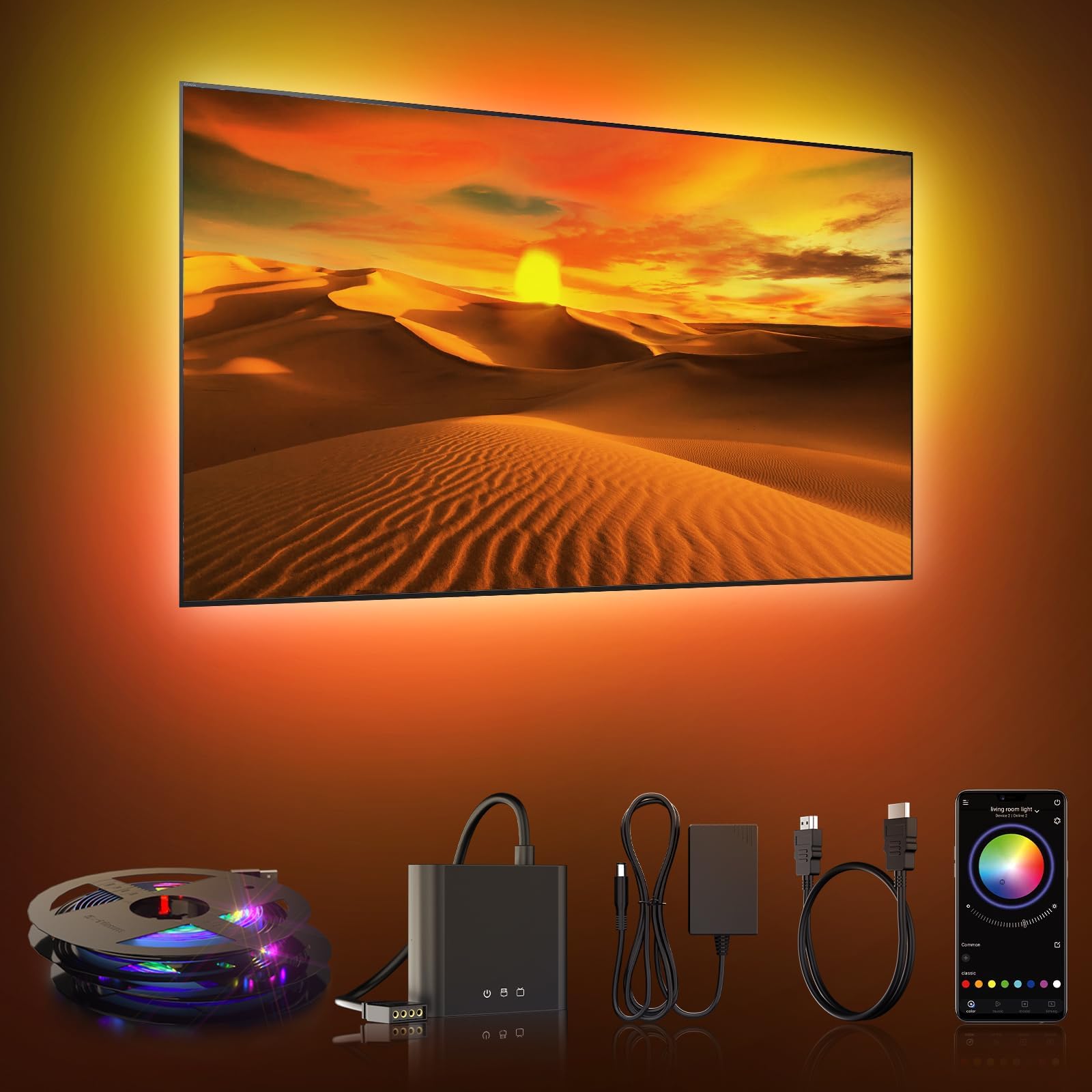 LED TV Rétroéclairage Synchronisation Image HDMI Box,1080P@60Hz 5m RGB ...