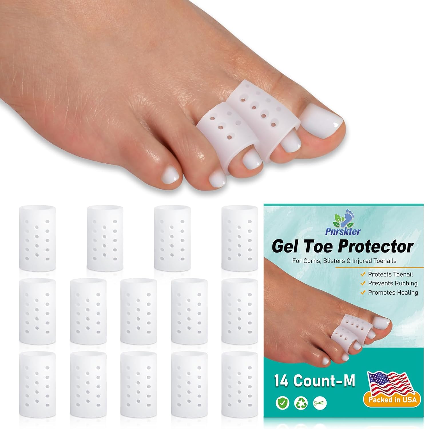 Amazon.com: Gel Toe Protector, (14pcs Medium) Open Toe Sleeves, Toe ...