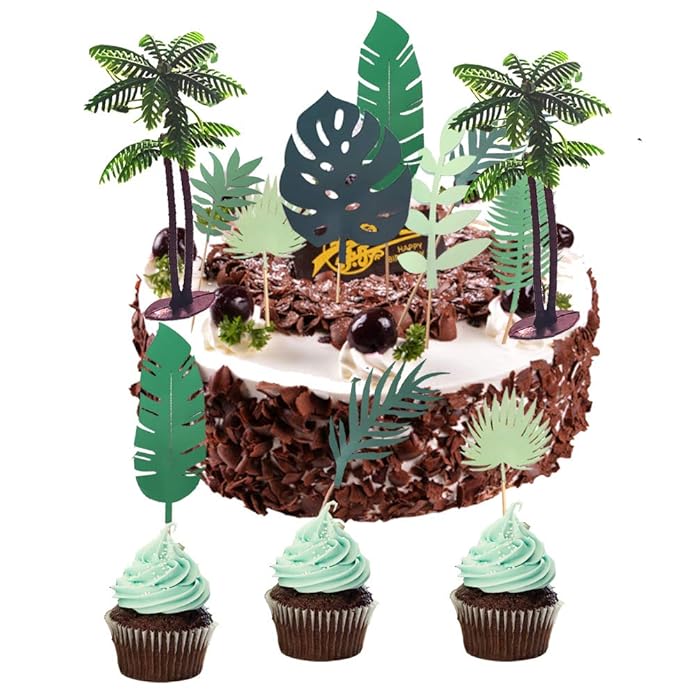 Buy Coconuts Palm Tree Cake Topper Tropical Palm Leaves Cupcake Cake ...