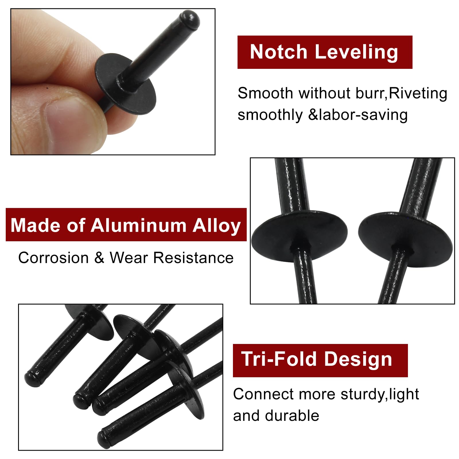 Rivet Industrial 100Pcs Black Aluminum Tri-Fold Exploding Pop Rivets ...