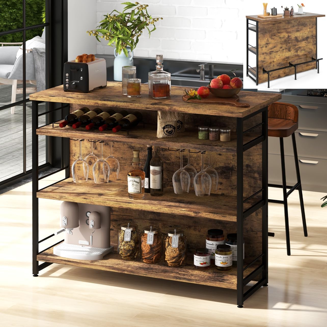 TANGZON 2 in 1 Kitchen Island, Industrial 4-Tier Bar Table with Storage ...