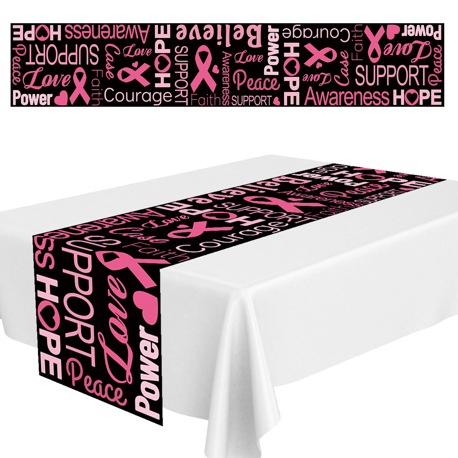 Amazon.com: WANDIC Pink Ribbon Table Runner, 35 * 180cm Breast Cancer ...