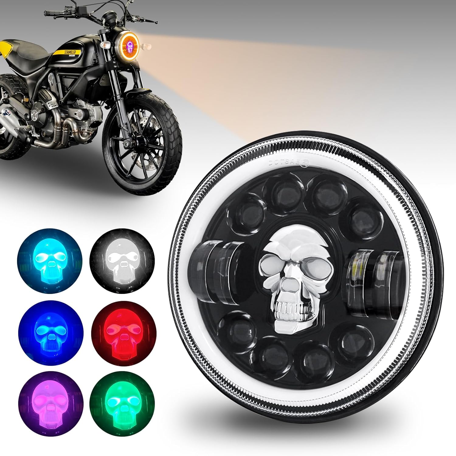 AUTOFAST Faros LED para Moto en Forma de Calavera de 7 Pulgadas con ...