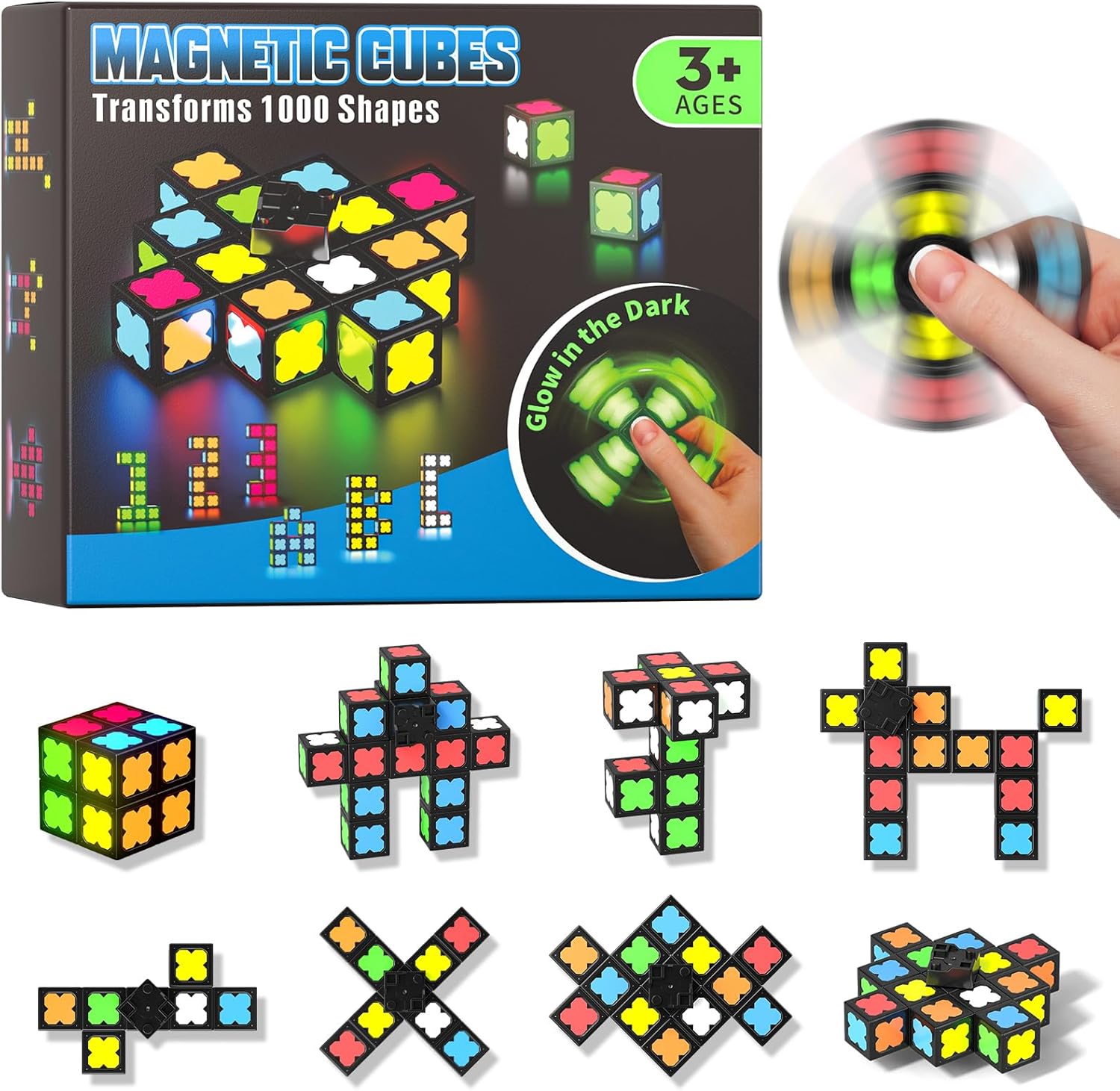 Amazon.com: Magnetic Fidget Spinner-13 Blocks, Glow Magnet Cube ...