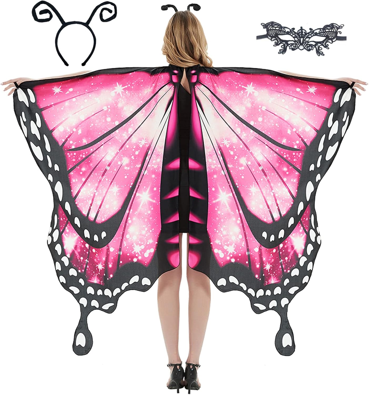 Amazon.com: GRAJTCIN Butterfly Wings Cape for Womens Halloween Fairy ...