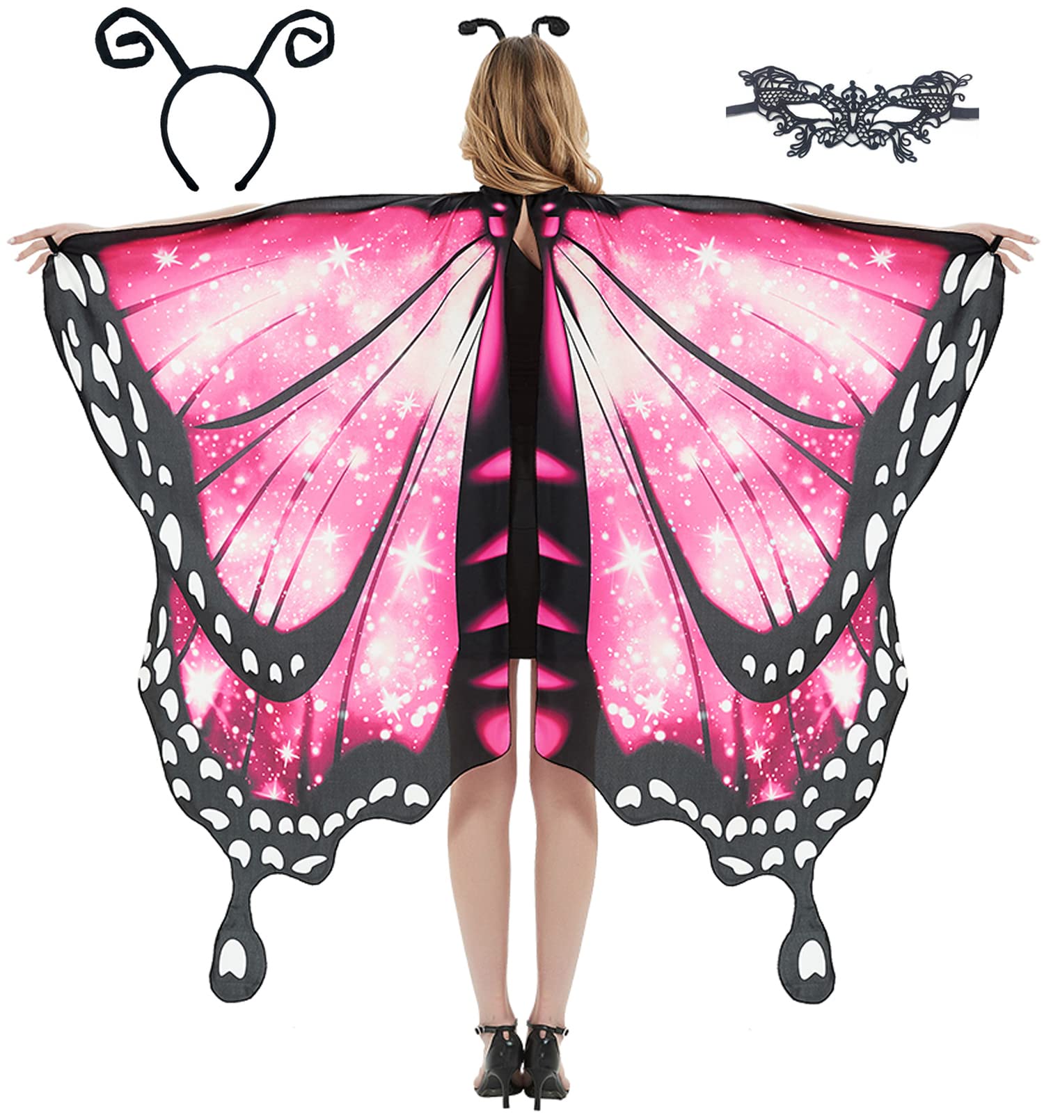 Amazon.com: GRAJTCIN Butterfly Wings Cape for Womens Halloween Fairy ...
