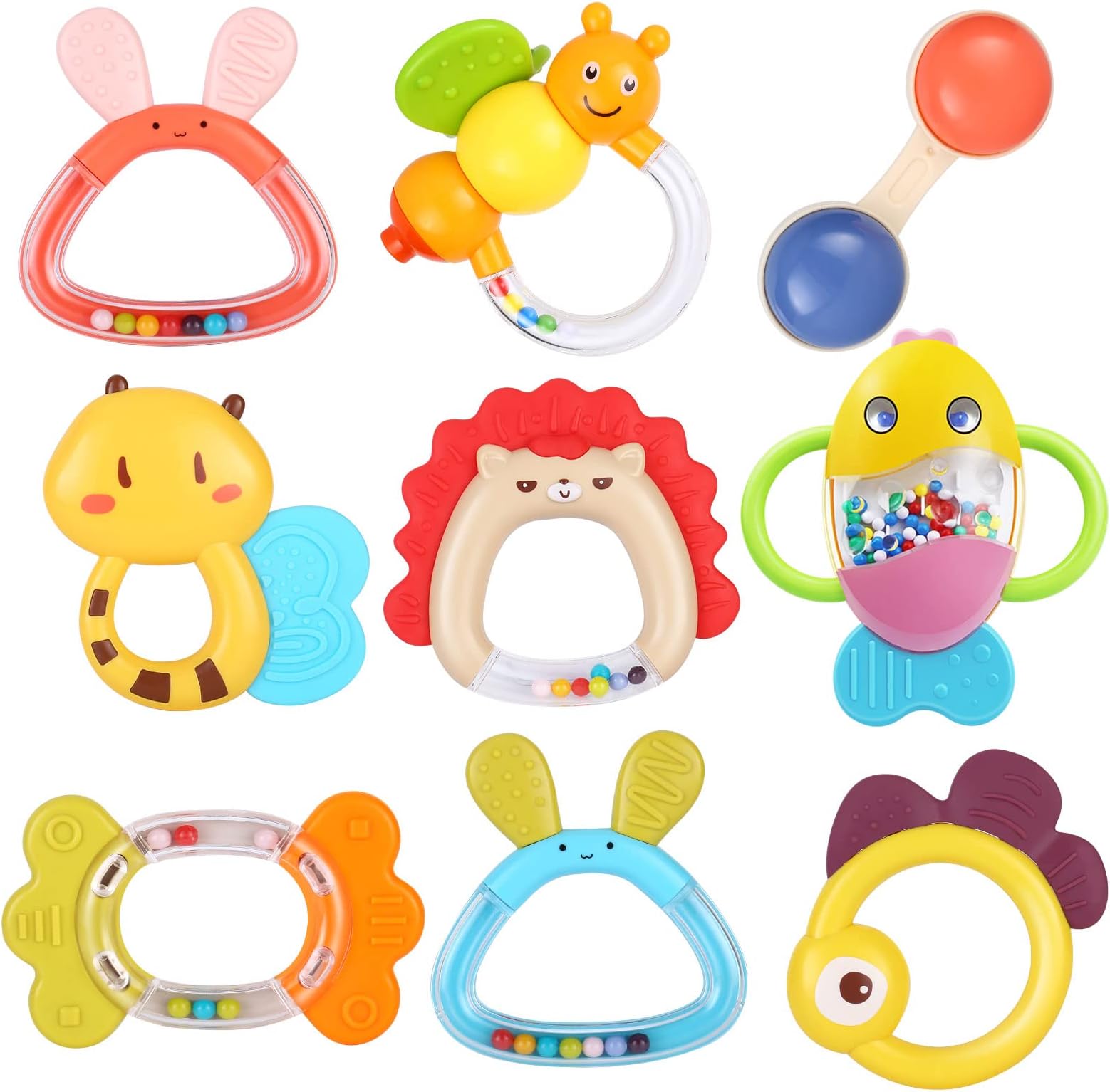 Amazon.com : 9pcs Baby First Rattle Teether Toy Gift Set with Storage ...