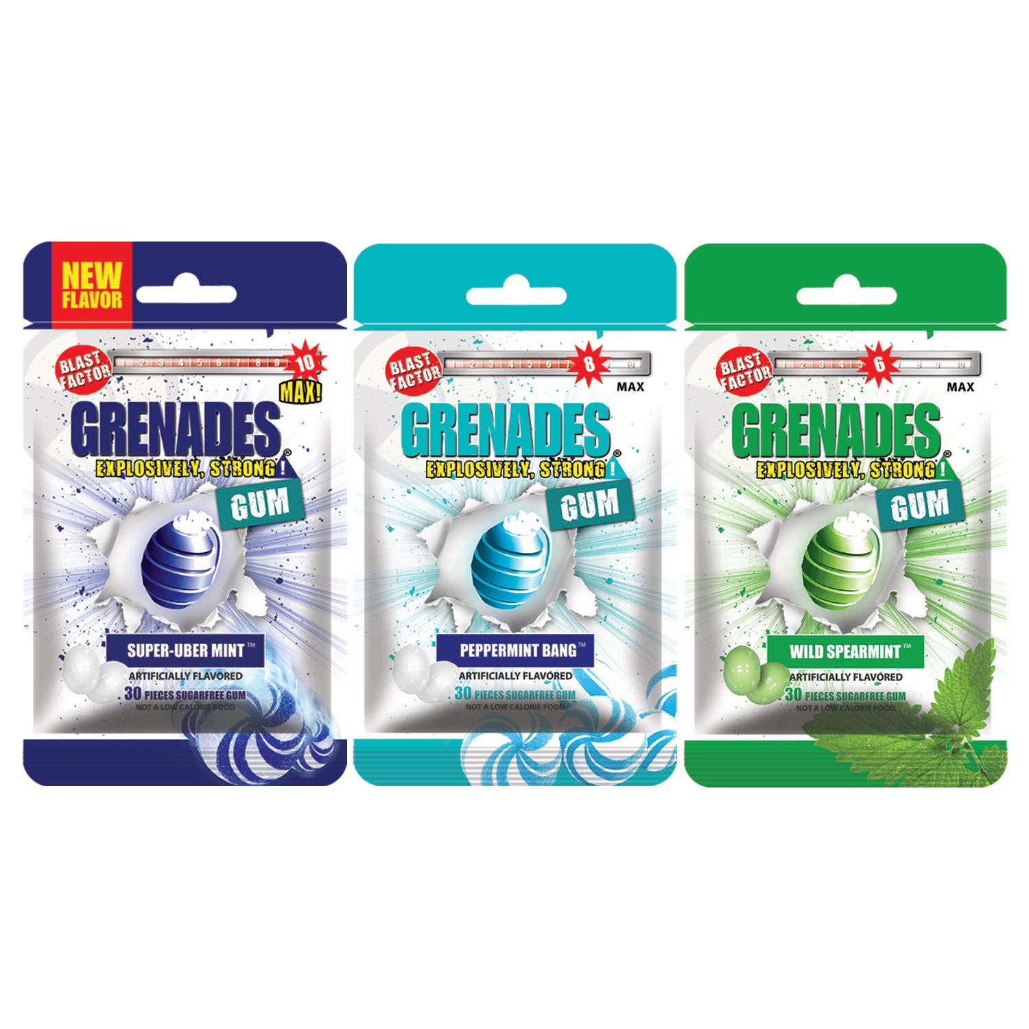 Amazon.com : Grenades Gum - POWER PACK ICE - STRONG MINT GUM - 3-PACK ...