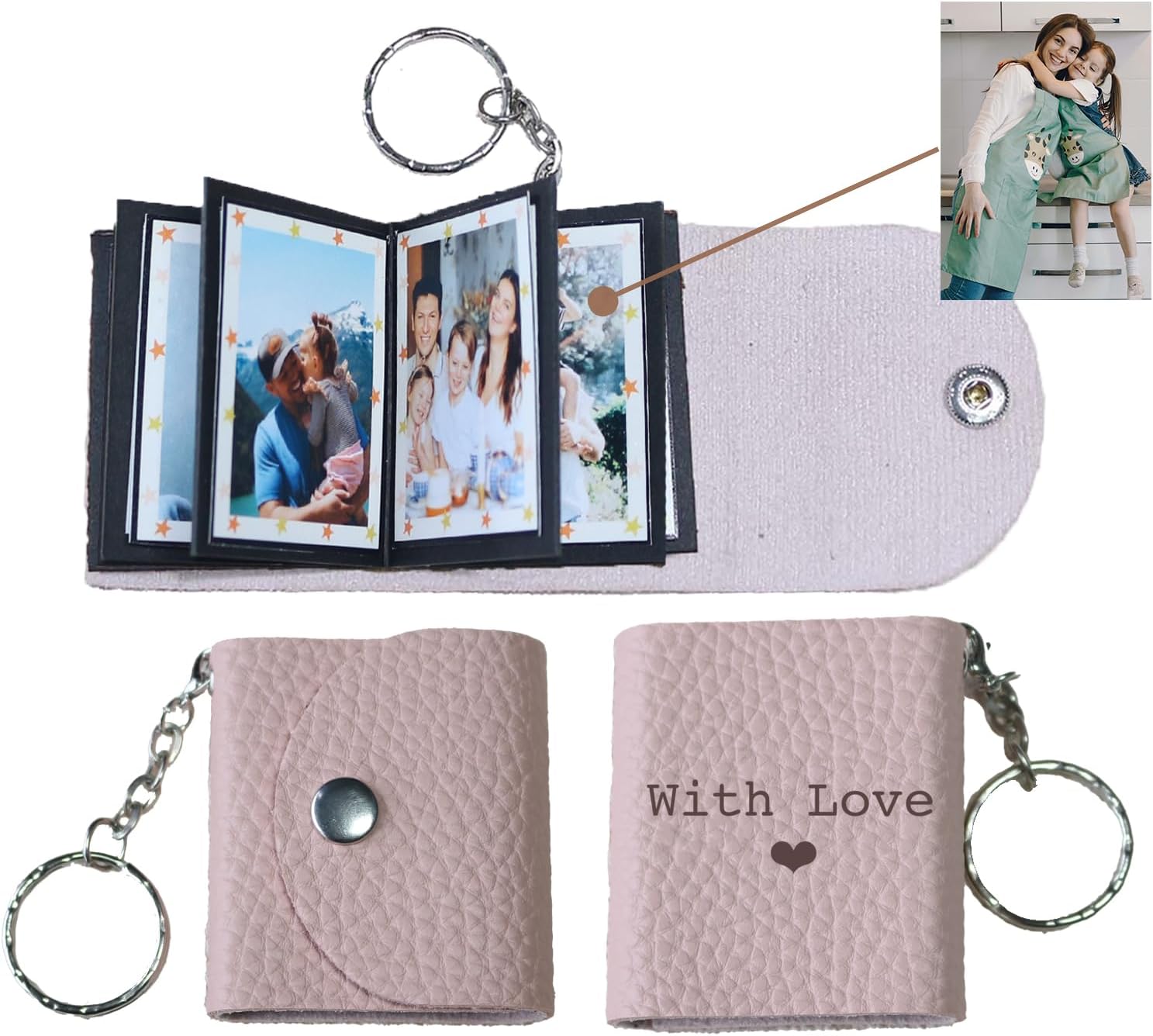 Personalized Mini Photo Keychain, Small Custom Leather Memory Photo ...