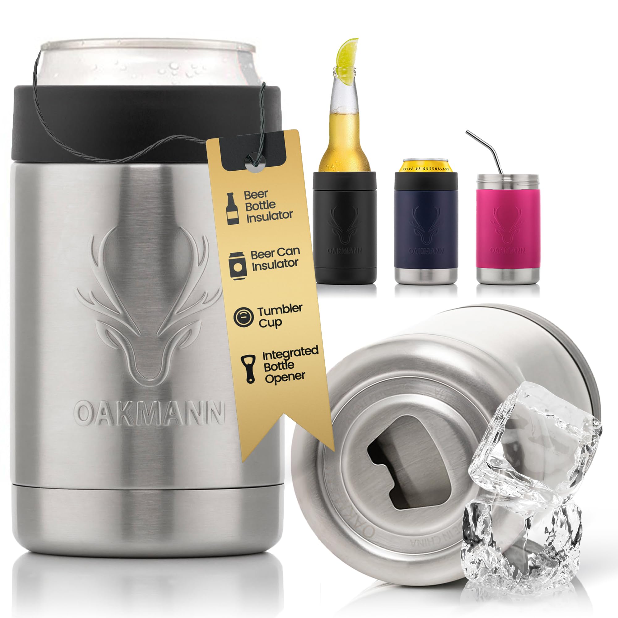 OAKMANN Stubby Holder, Beer Cooler & Bottle Opener 4 in 1 - Premium ...