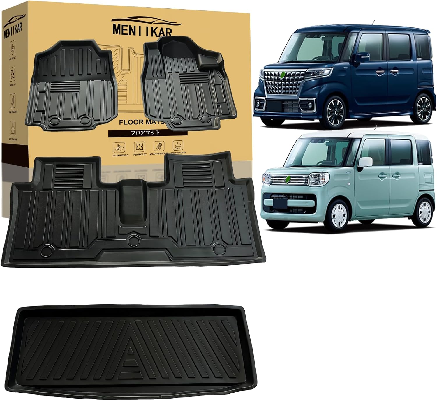 Amazon.co.jp: 「MENIIKAR」新型 スズキ スペーシア/スペーシアカスタム MK53S 専用のフロアマット＆ラゲッジマット4点セット。3Dカーマットが防水・防滑・防汚でTPE ...