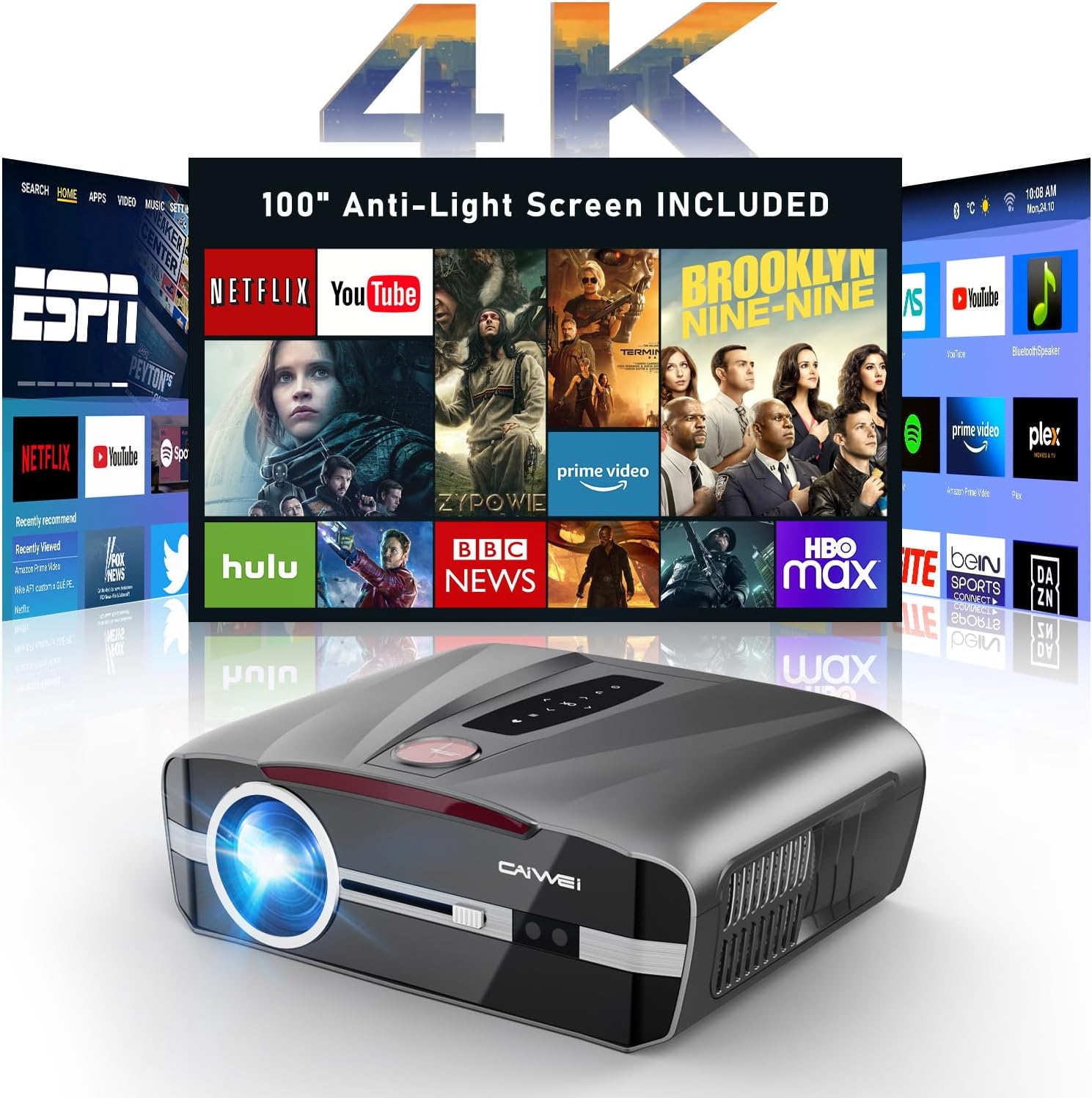 Amazon.com: Daytime Projector 4K with 5G WiFi and Bluetooth, 1200 ANSI ...