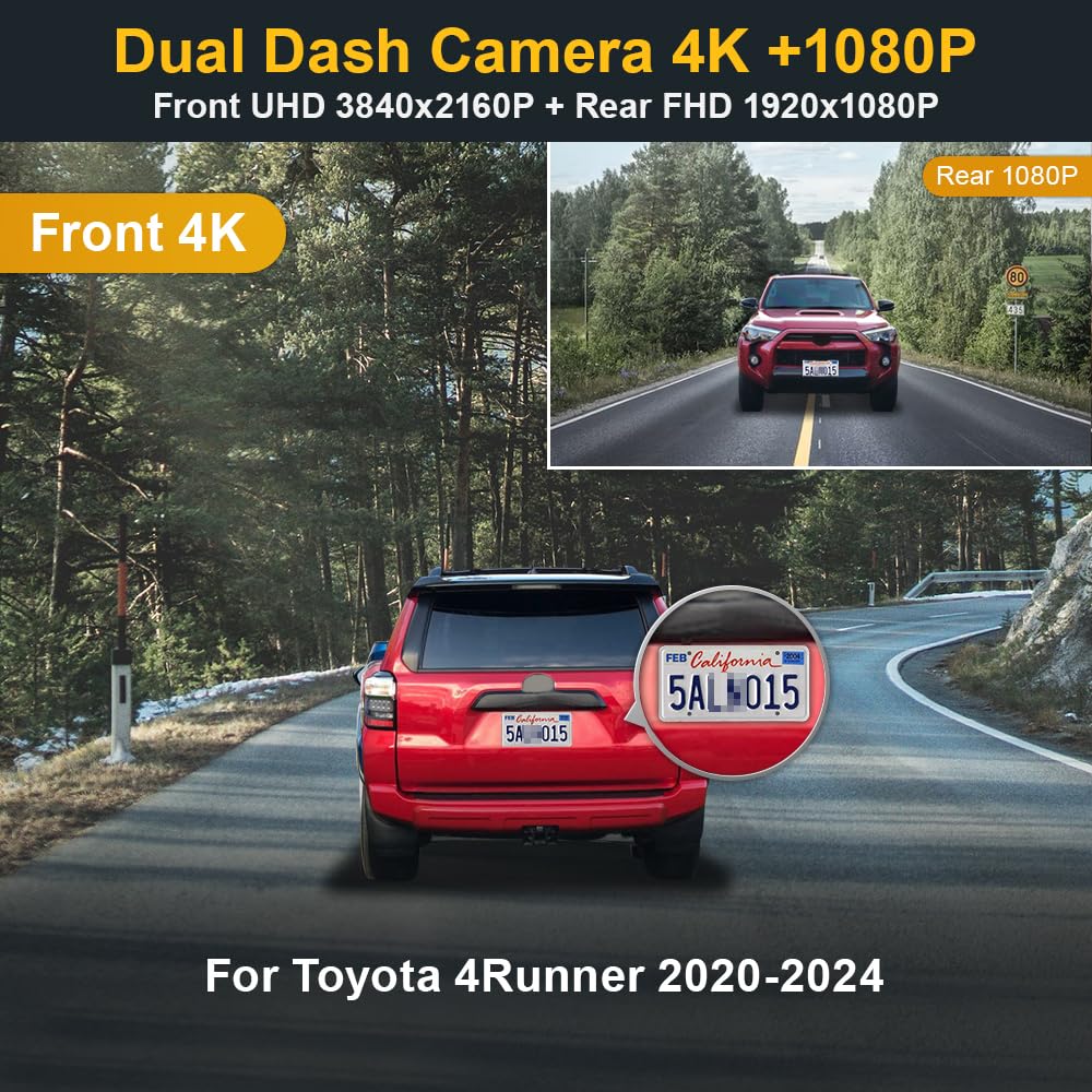 Front And Rear Dashcam Fitcamx 4K Dash Cam For Toyota 4Runner 2020-2024 ...