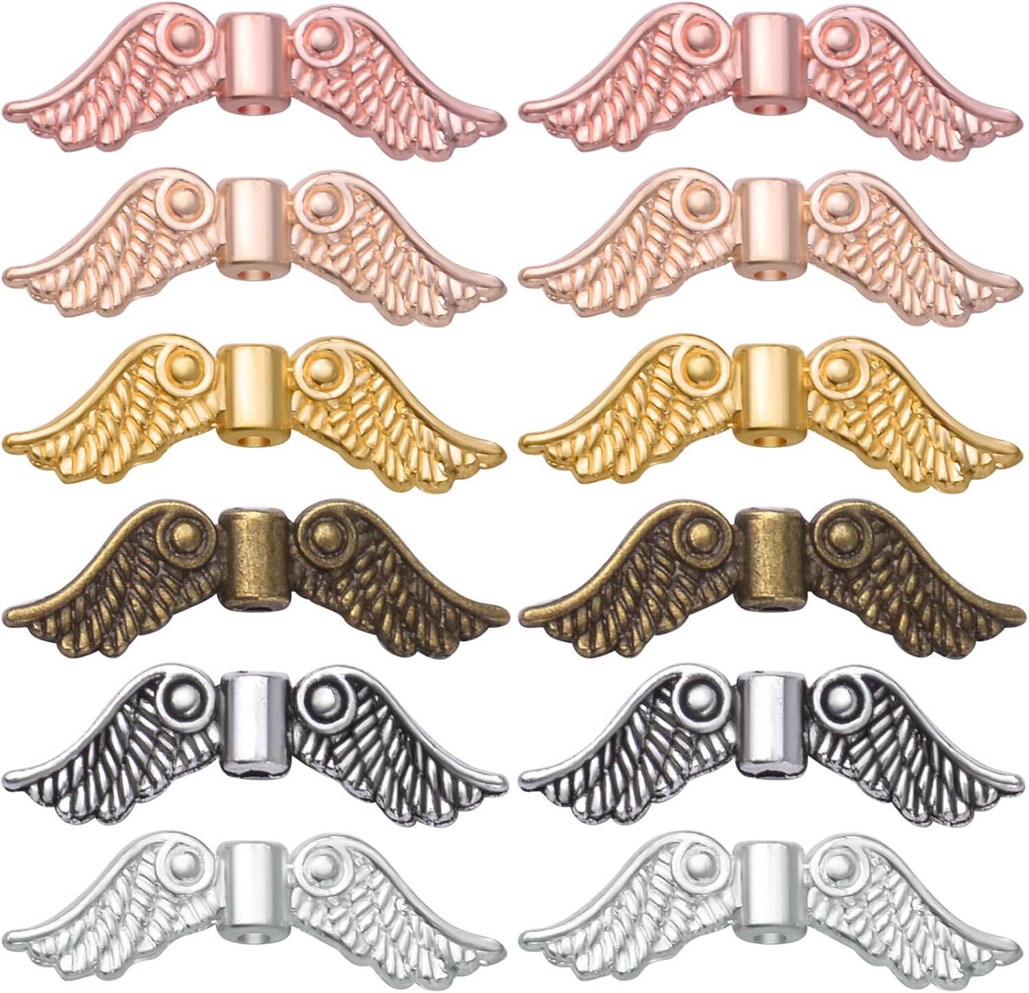 Amazon.com: Hmjpng 60pcs Angel Wing Beads - 6 Colors Tibetan Alloy ...