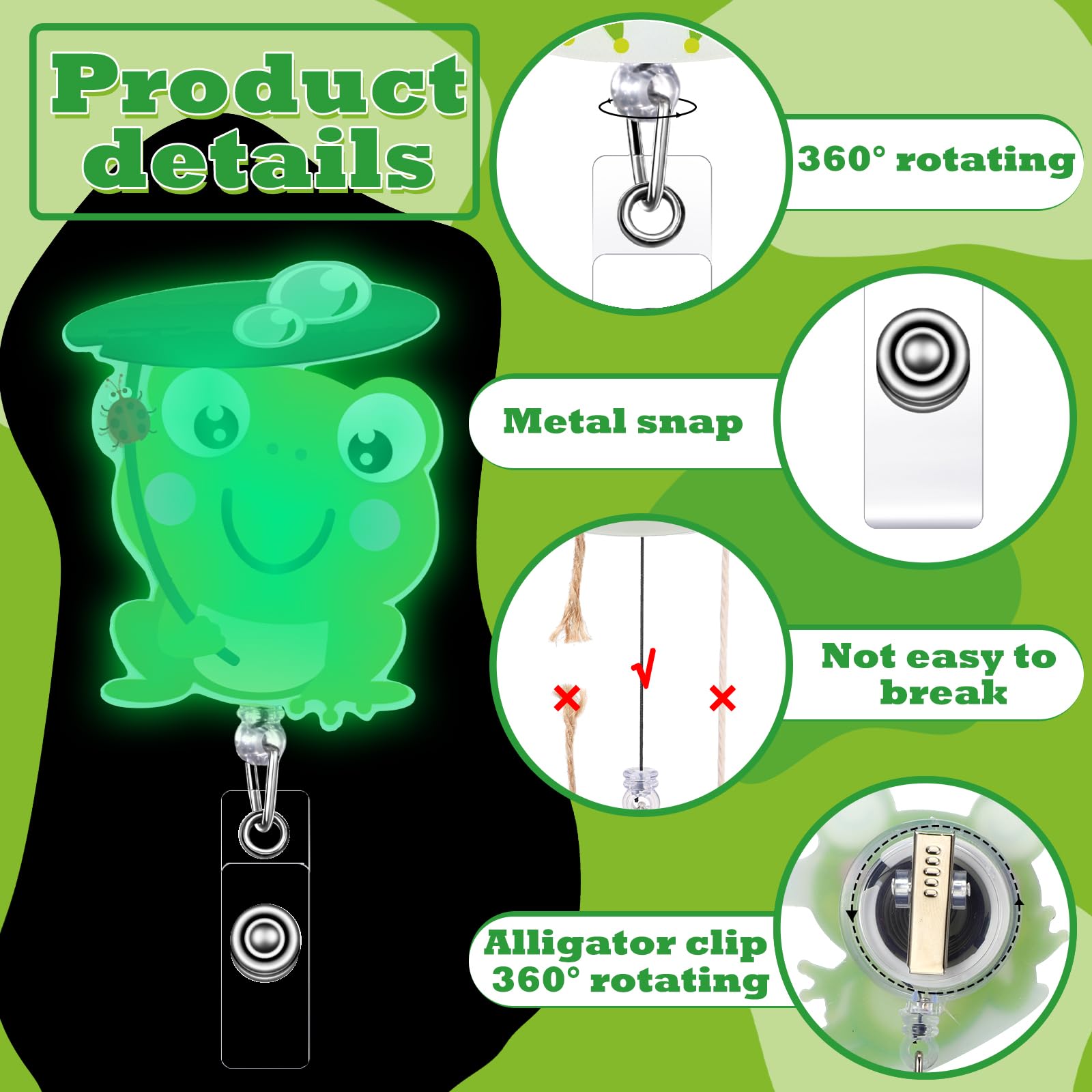 Snapklik.com : Kigeli 6 Pcs Luminous Frog Badge Holder Reel ID Badge ...