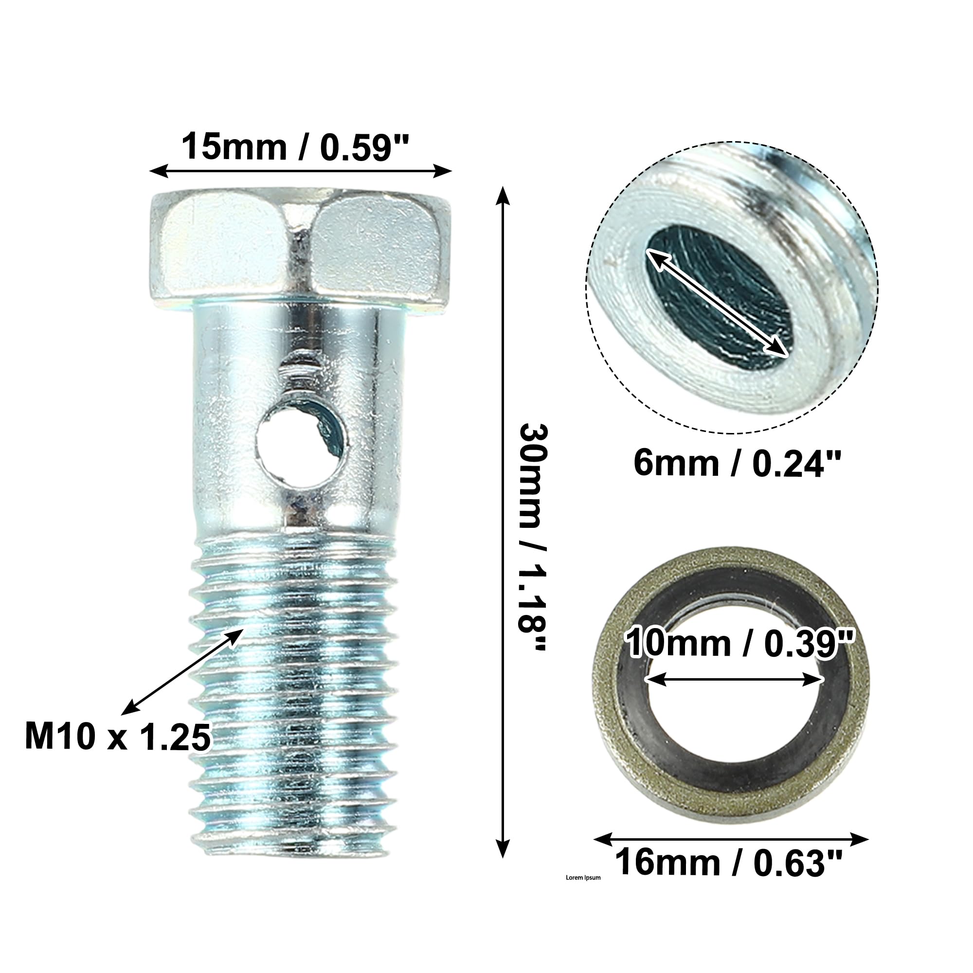 M20 Washer Brake Hose Bolt X AUTOHAUX 2 Set M10x1.25 Metric Thread ...