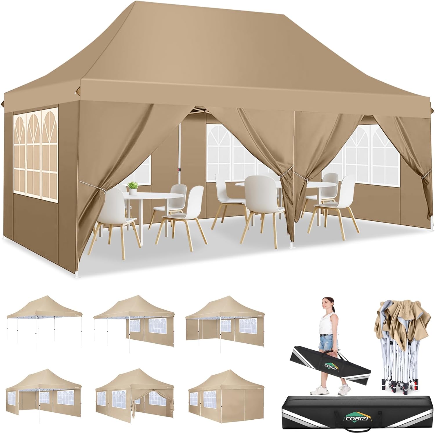 Amazon.com : COBIZI 10x20 Pop Up Canopy Tent with 6 Removable Sidewalls ...