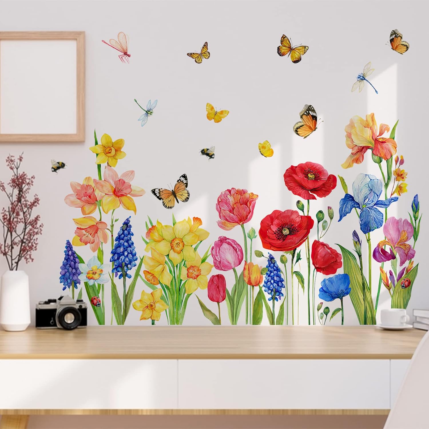 Amazon.com: Yovkky Garden Flowers Wall Decals Stickers, Spring Summer ...