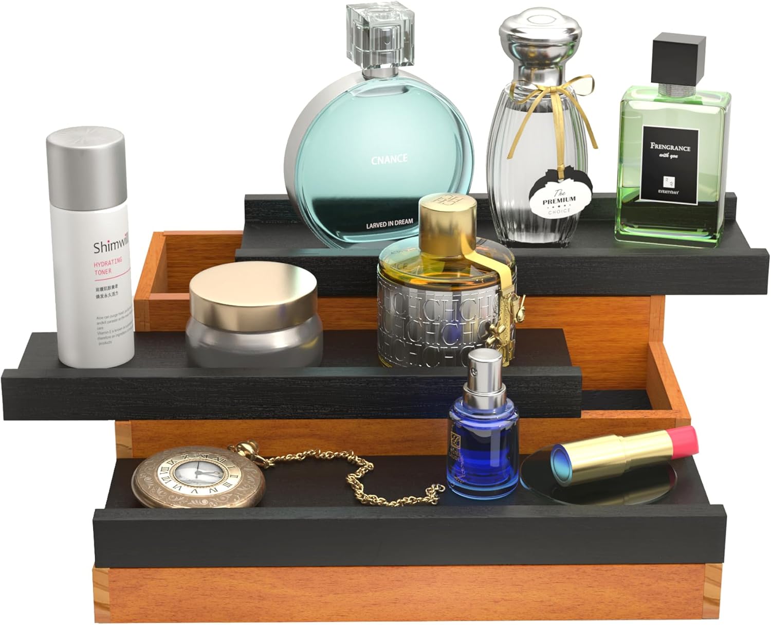 Amazon.com: 𝐖𝐖𝐌𝐅𝐒 Cologne Organizer for Men Wooden, 3-Tier Elevated ...