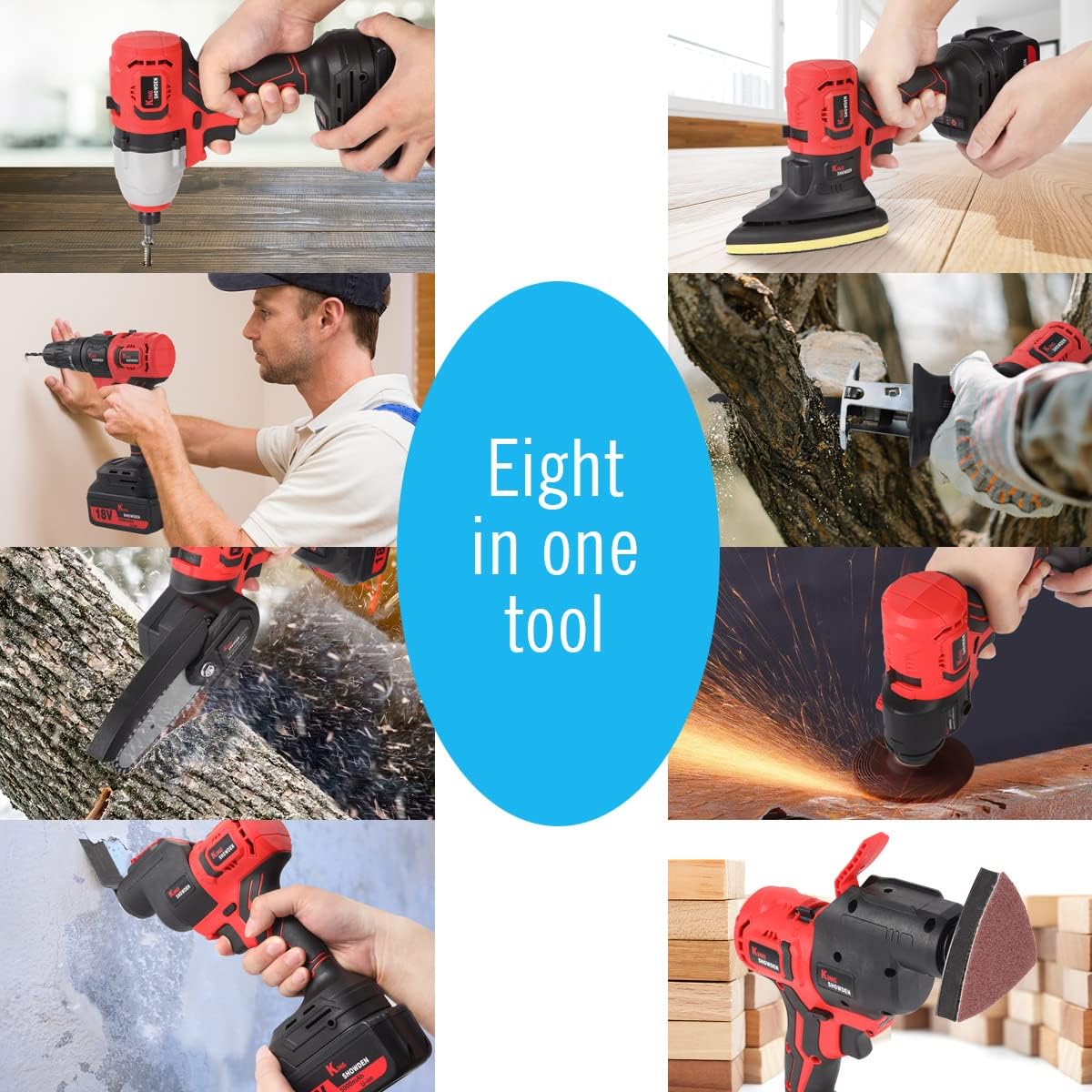 18V Cordless Drill Combo Kit DrillDriver Chain Saw Sabre Saw Sander ...