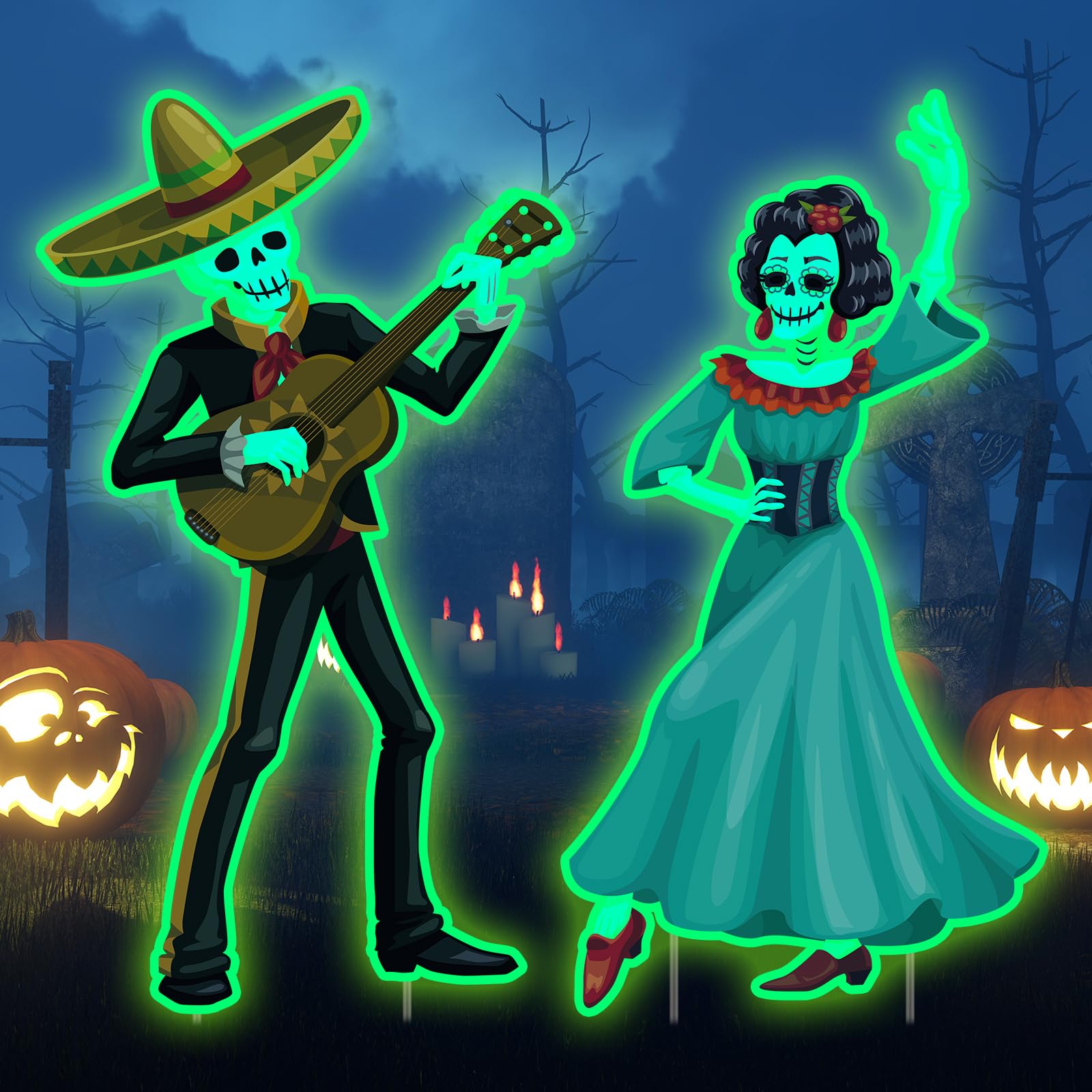 Amazon.com : 6 Pcs Luminous Day of The Dead Yard Signs Glow In The Dark ...