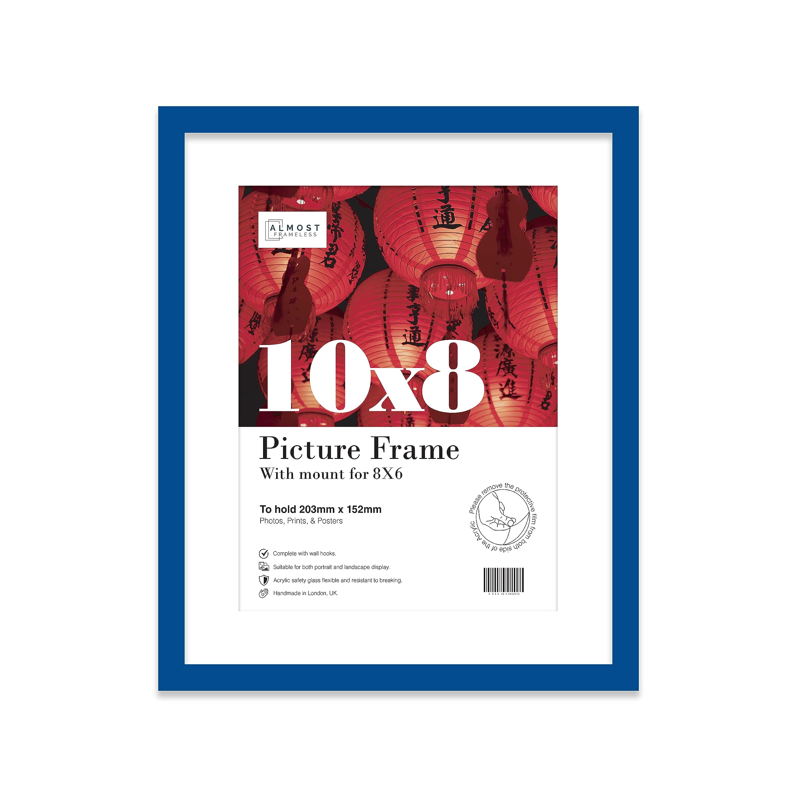 Almost Frameless 10x8 Blue Picture Frame With Mount for 8x6 Print ...