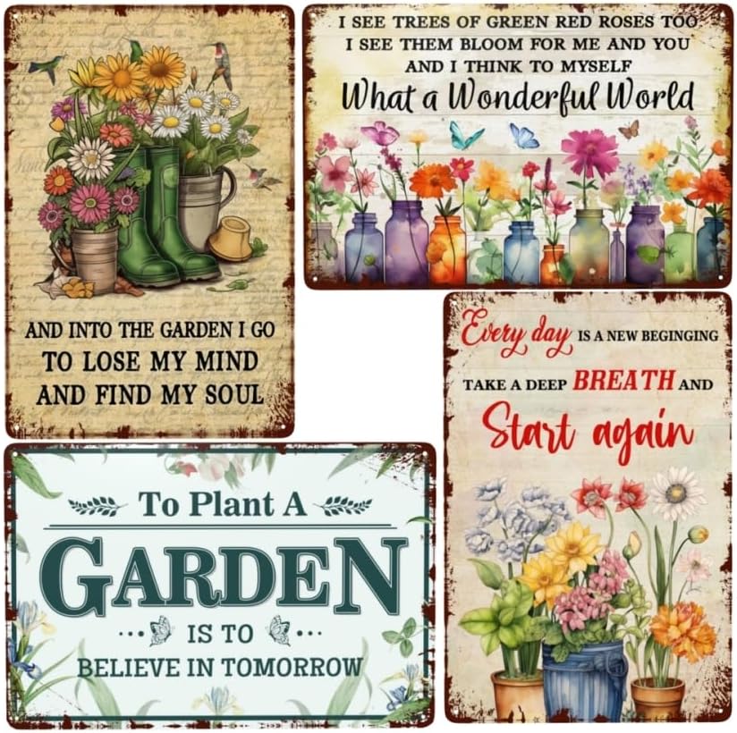 Amazon.com : Vintage Metal Tin Sign Garden Signs And Into The Garden I ...