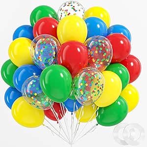 Amazon.com: BAUANOOY Red Yellow Blue Green Balloons, 60pcs 12 Inch Latex BaIloons Colourful ...