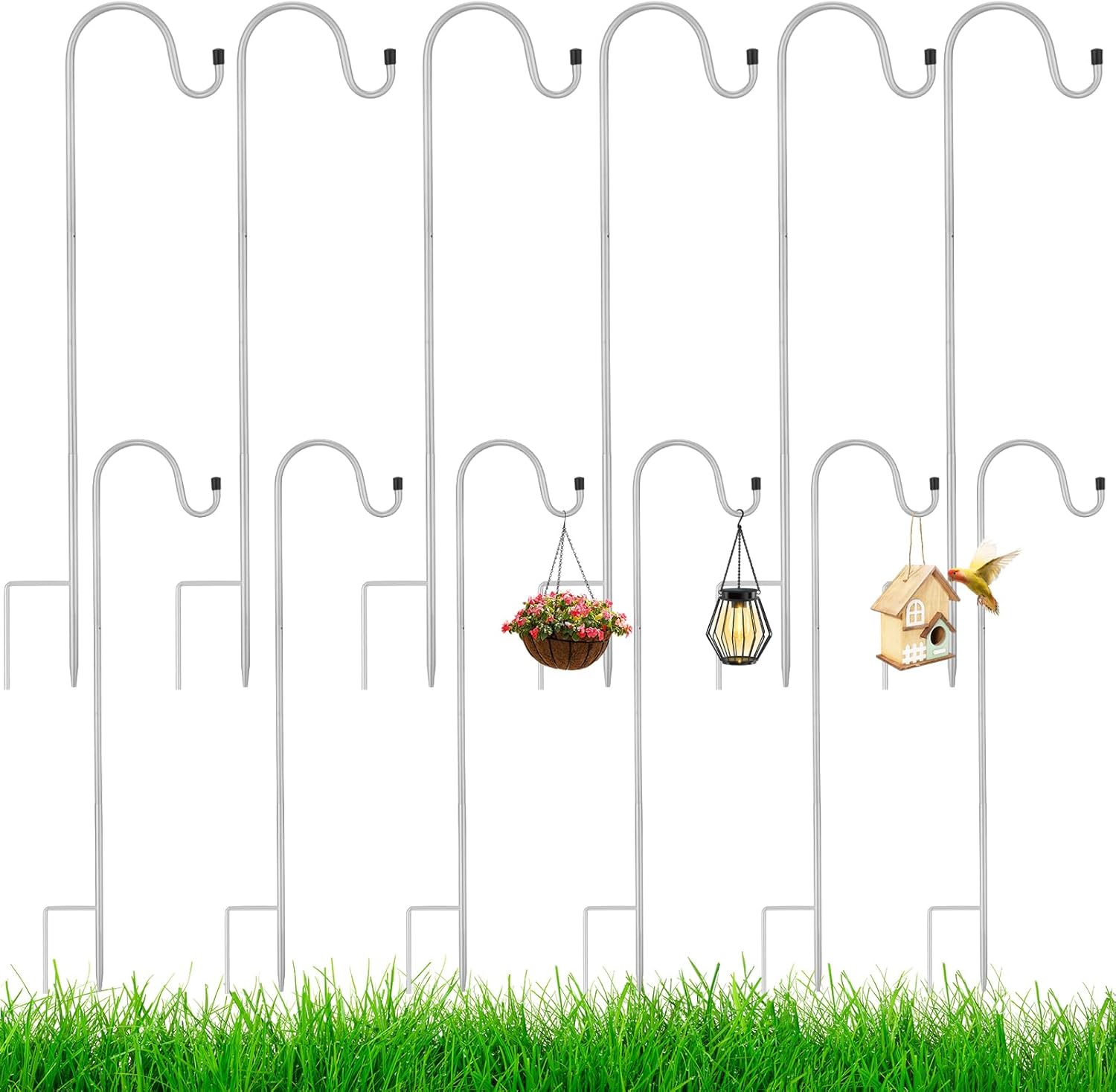 Amazon.com: Blulu 35" 1/3" Thick Shepherd Hook Sliver Bird Feeder Pole ...