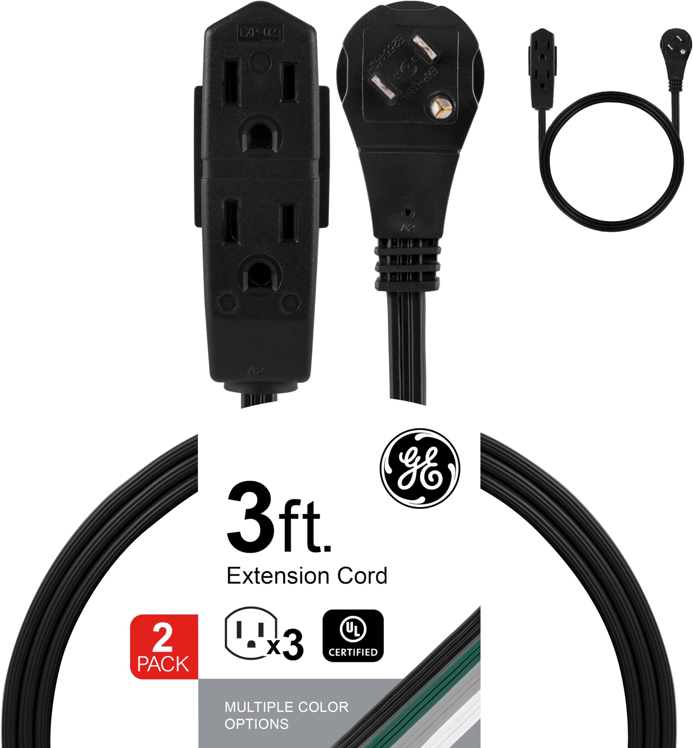 Miady Short Power Extension Cord Outlet Saver, 16AWG/13A, 3 Prong (4 ...