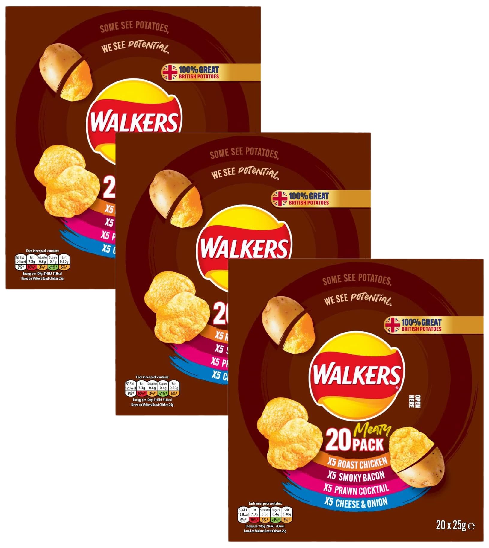 Walkers Meaty Variety Multipack Crisps Box 20x25 g (Pack of 3) : Amazon ...