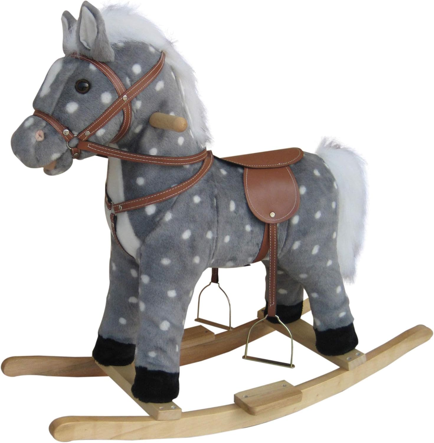 NEW Plush Rocking Horse - Grey/White Deluxe with Mane Saddle Bridle ...