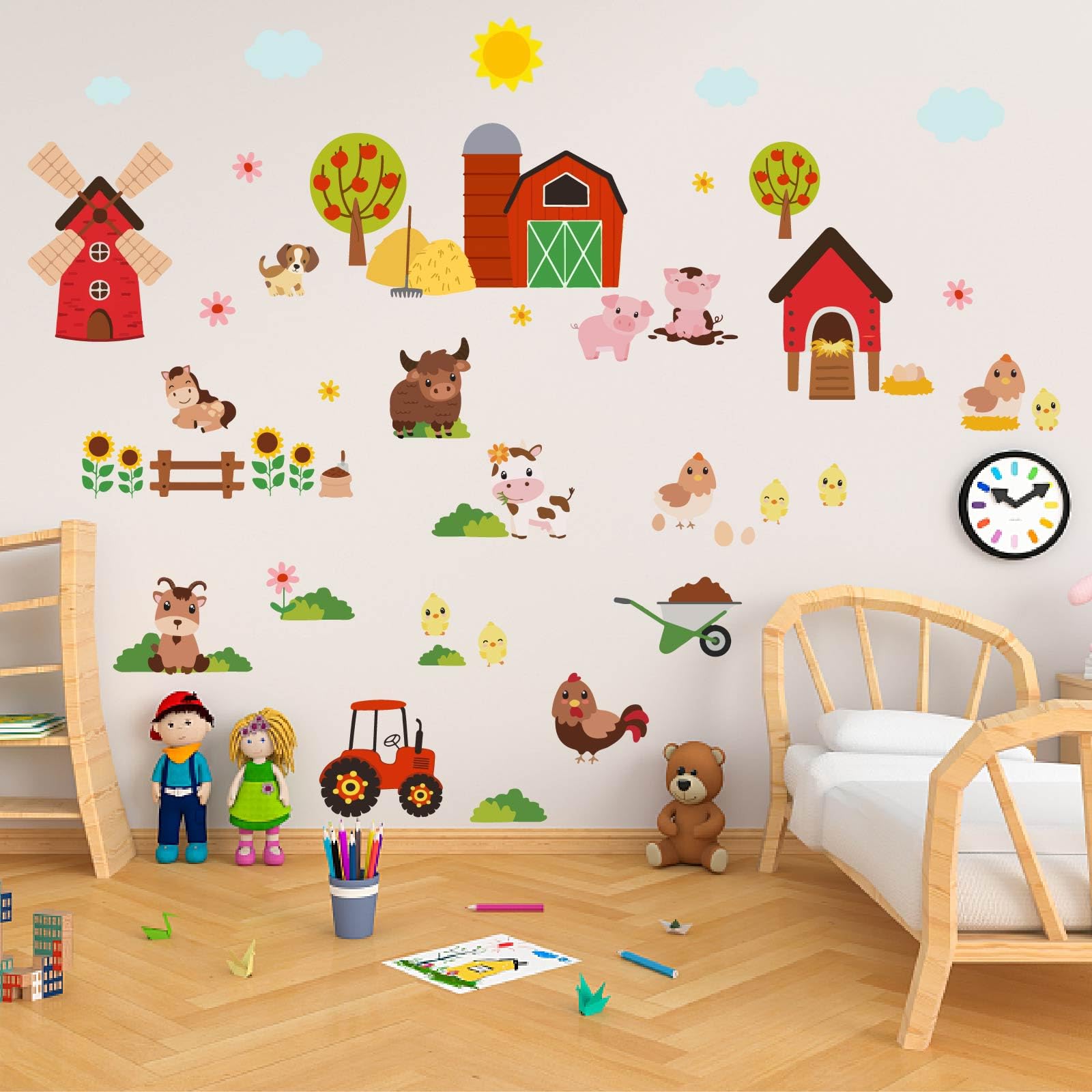 Amazon.com: PLIGREAT 2 Sheets Cute Farm Animals Wall Stickers Cartoon ...