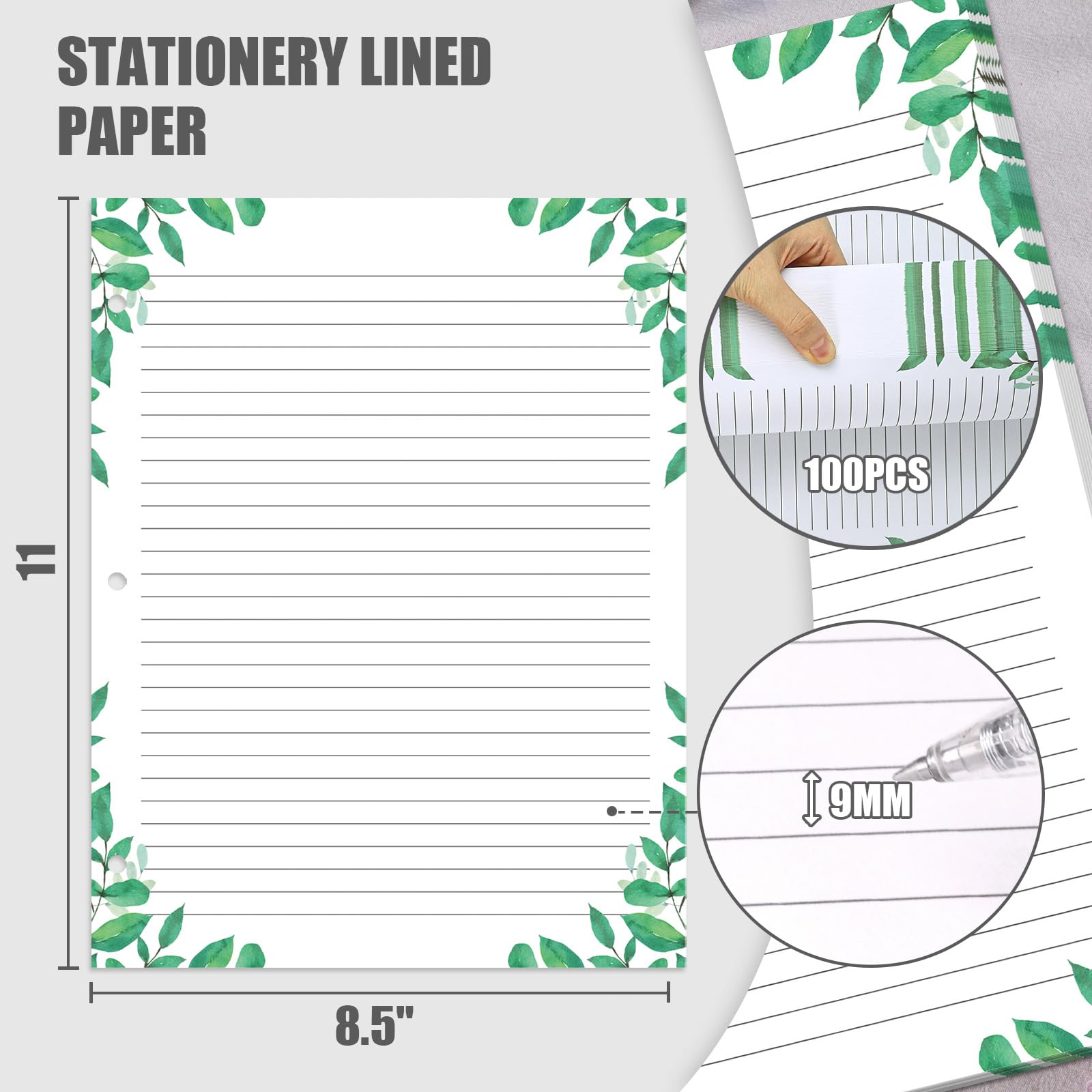 Snapklik.com : 100 Sheets Refill Lined Paper, 3-Hole Punched Paper 8.5 ...