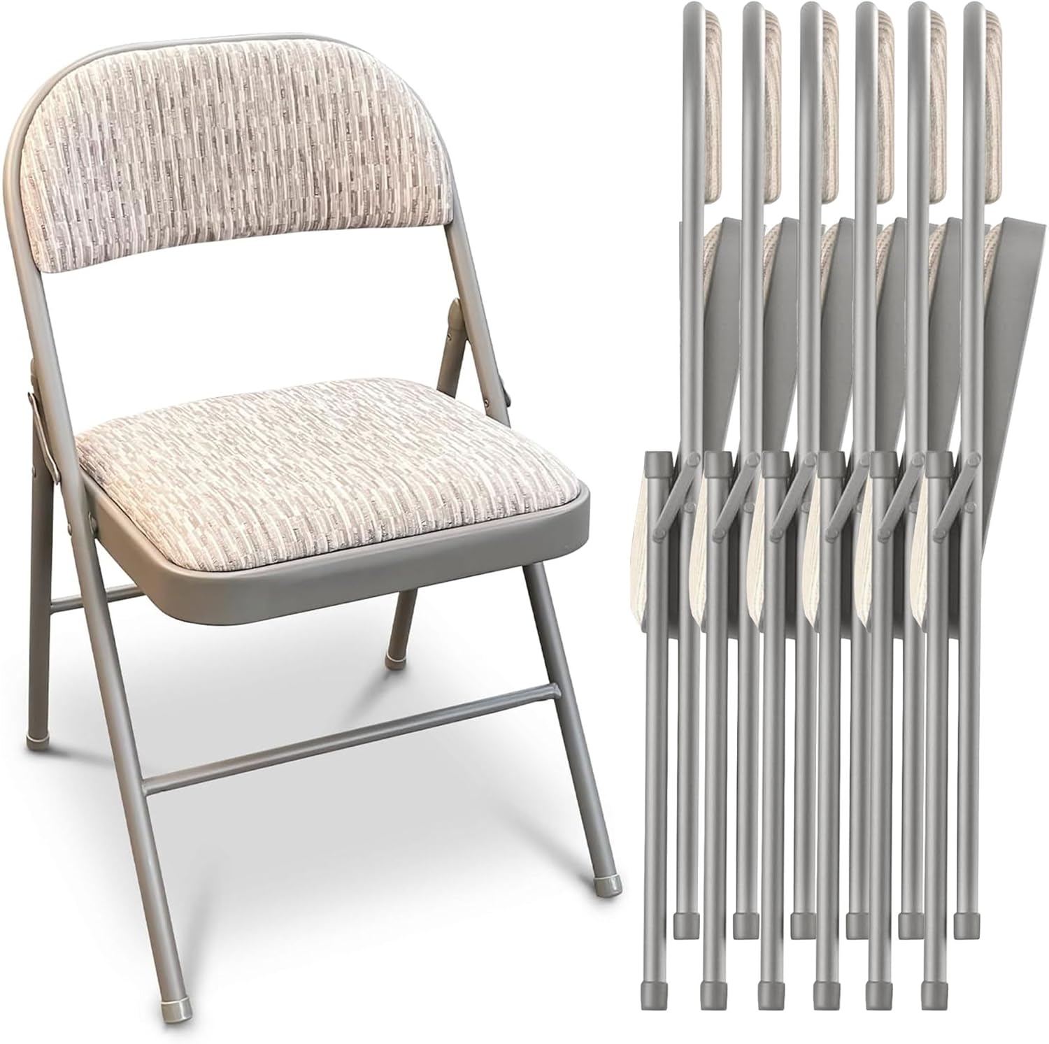 JupiterJX Folding Chairs Set Of 6 Padded Fabric Seat, Heavy Duty Metal ...