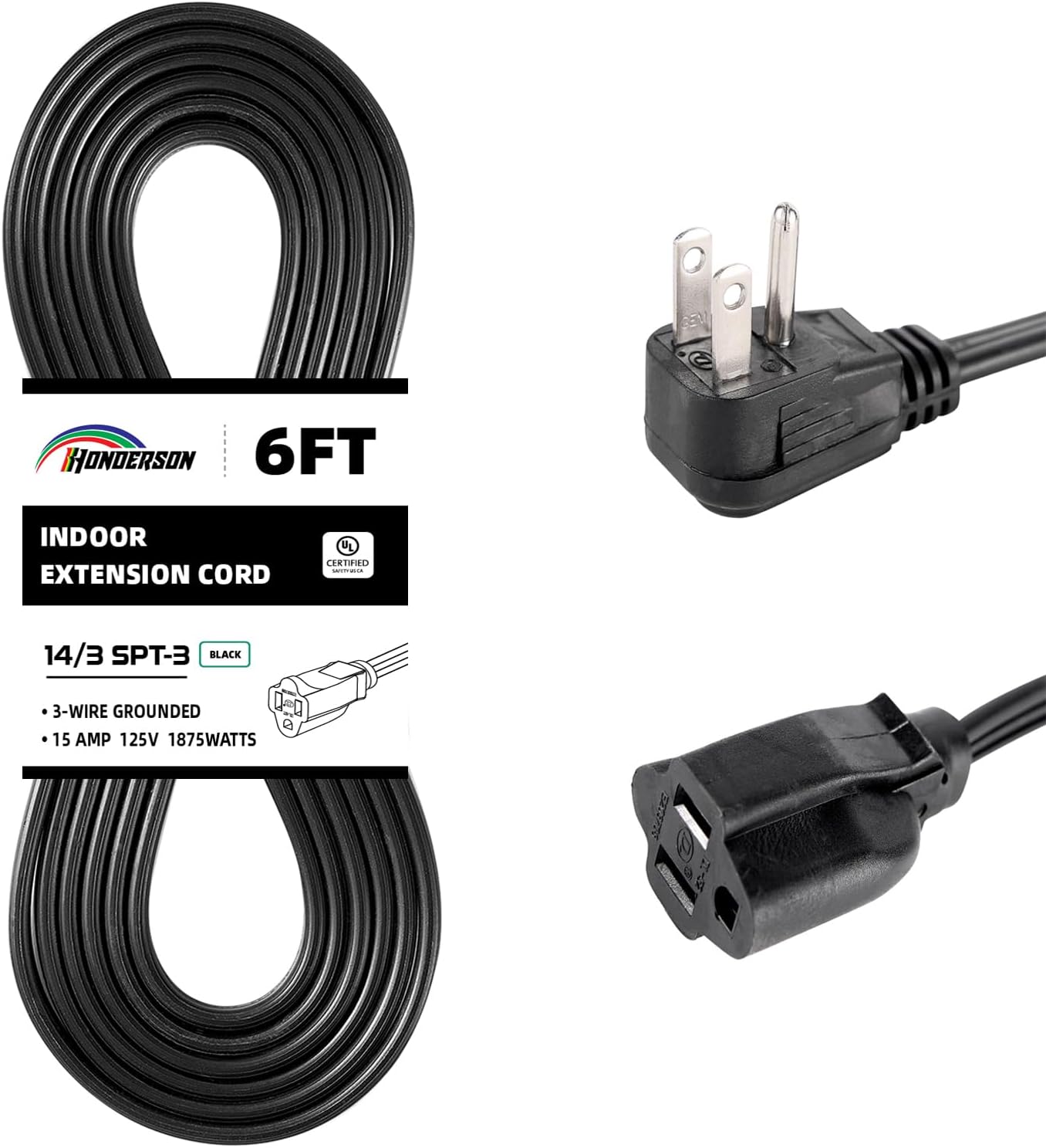 Amazon.com: HONDERSON Flat Plug Extension Cord, UL Listed, Indoor ...