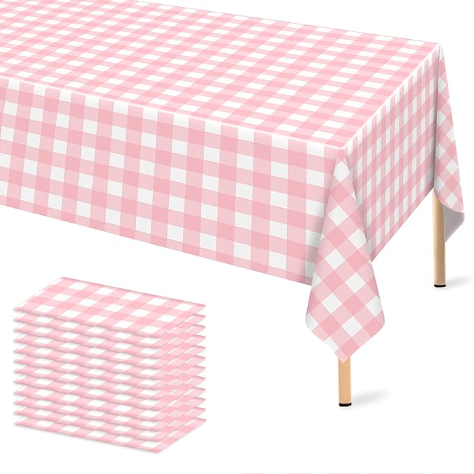 Amazon.com: 12 Pcs Pink Gingham Tablecloth 54 × 108 Inches Pink and ...
