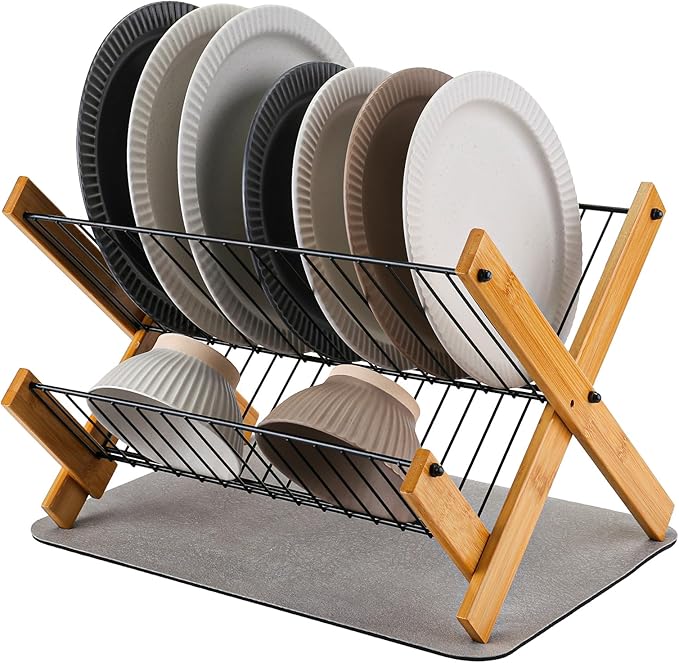 Amazon.com: BUVLIVU Dish Drying Rack Bamboo -Foldable Dish Drying Rack ...
