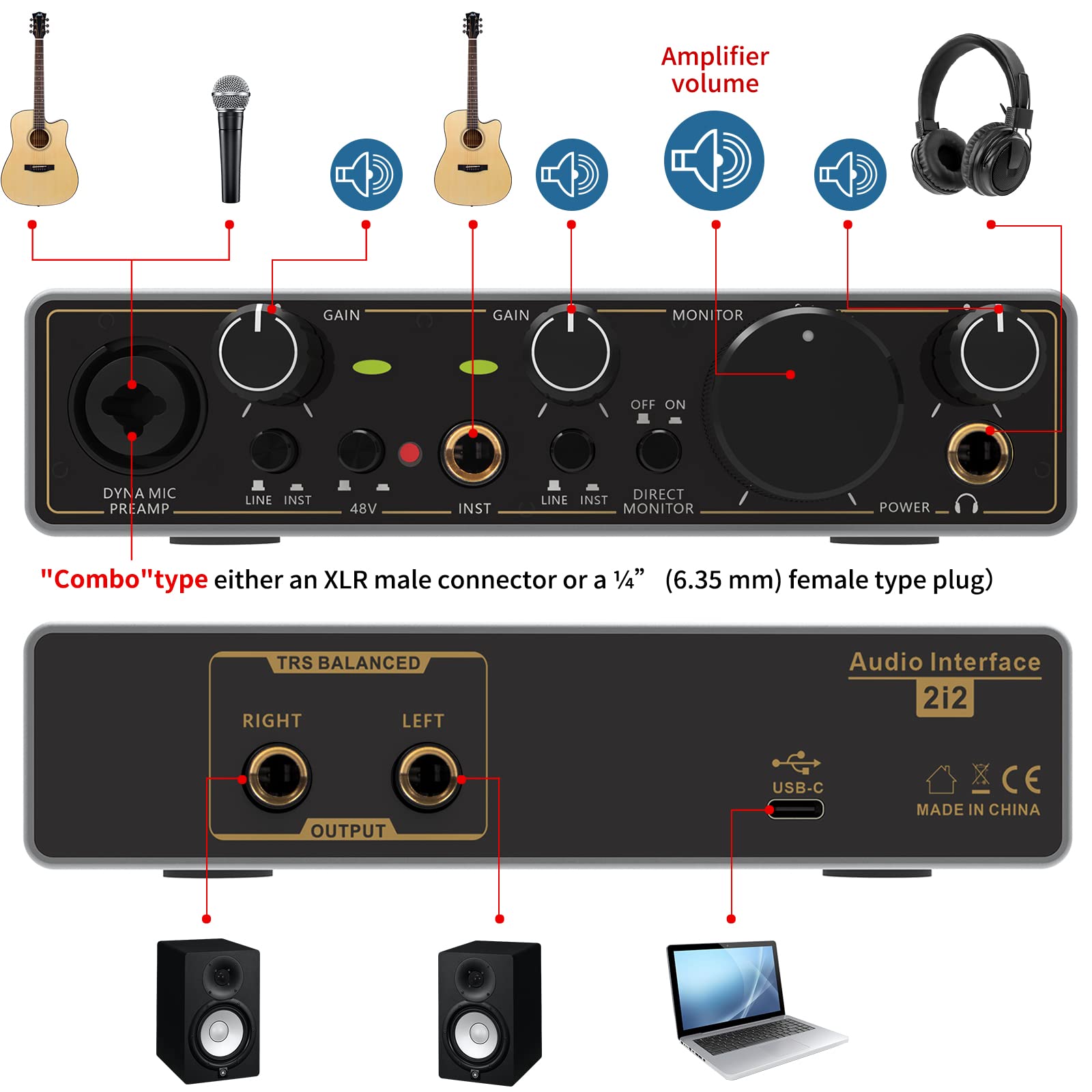 Snapklik.com : Audio Interface, AKLOT 2 In 2 Out USB Audio Interfaces ...