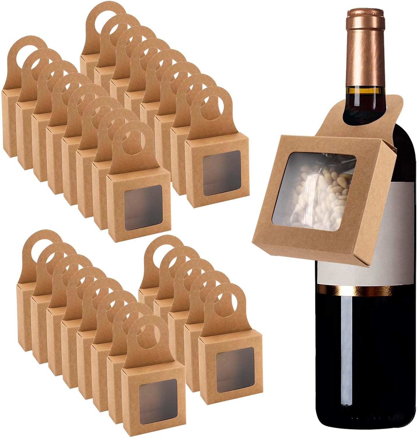Amazon.com | JAPCHET 50 PCS Paper Wine Bottle Box, 3.5 Inch Kraft With ...