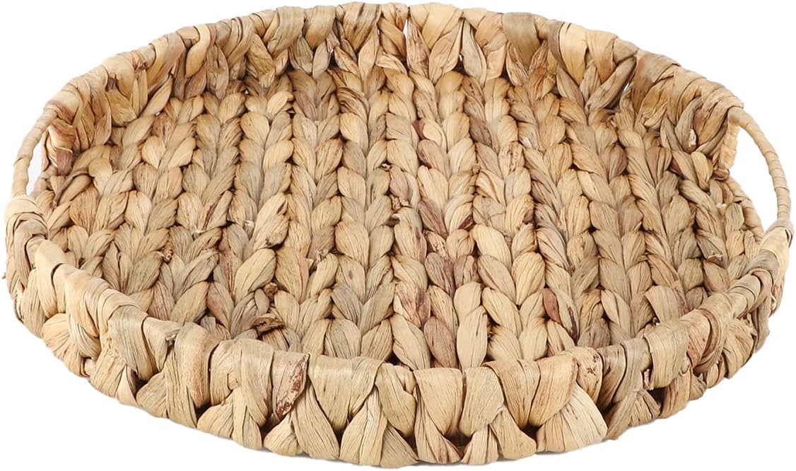 Amazon.com: YRMT Water Hyacinth Serving Tray Round Woven Tray with ...