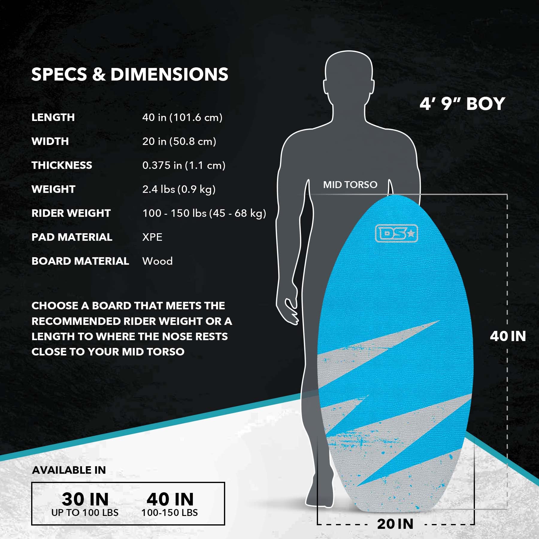 Driftsun Performance Wood Skim Board - 30 & 40 Inch Skimboard with Non ...