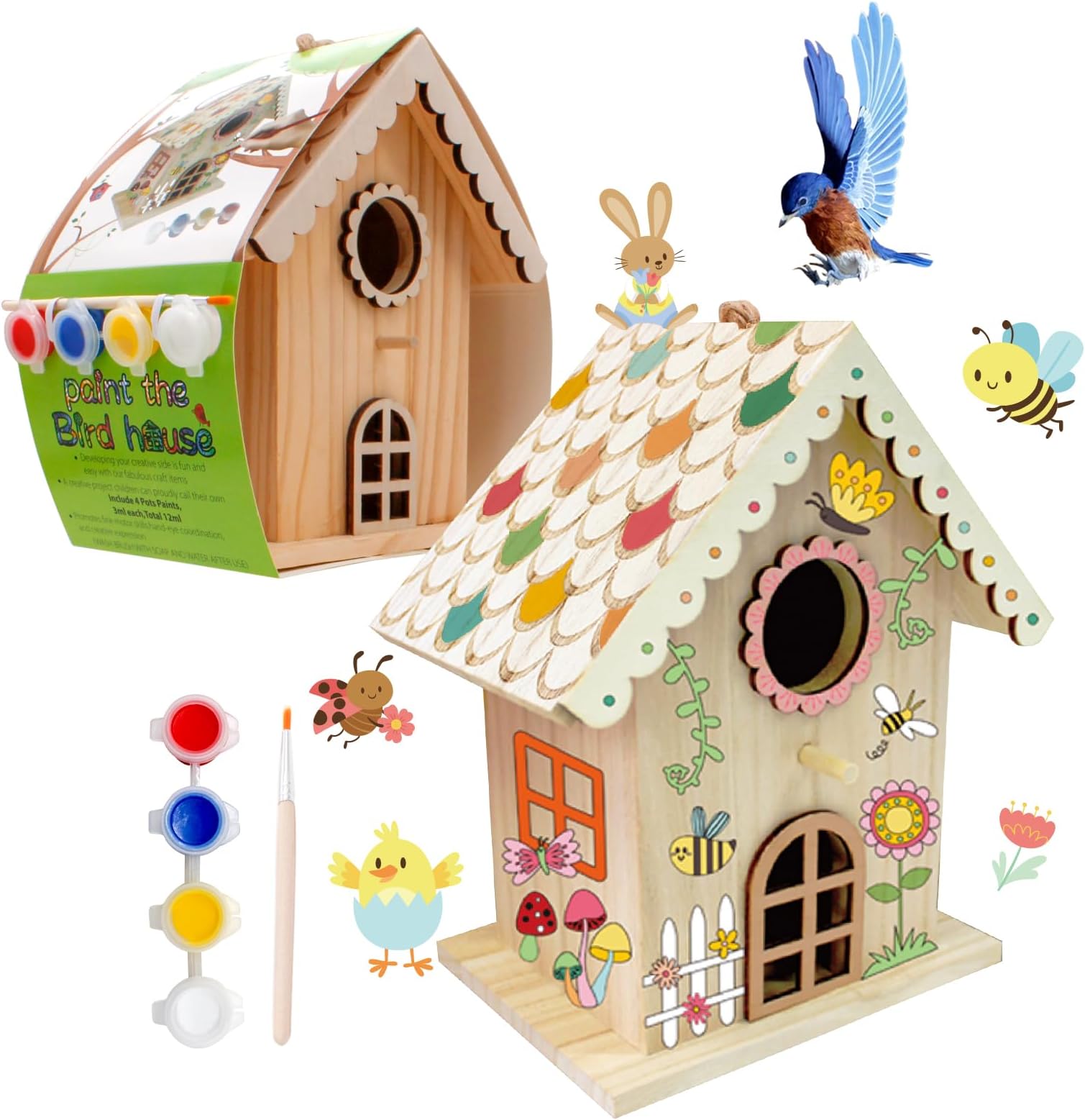 Amazon.com: Liliful 4 Pack Birdhouse Kit DIY Wooden Bird House with ...