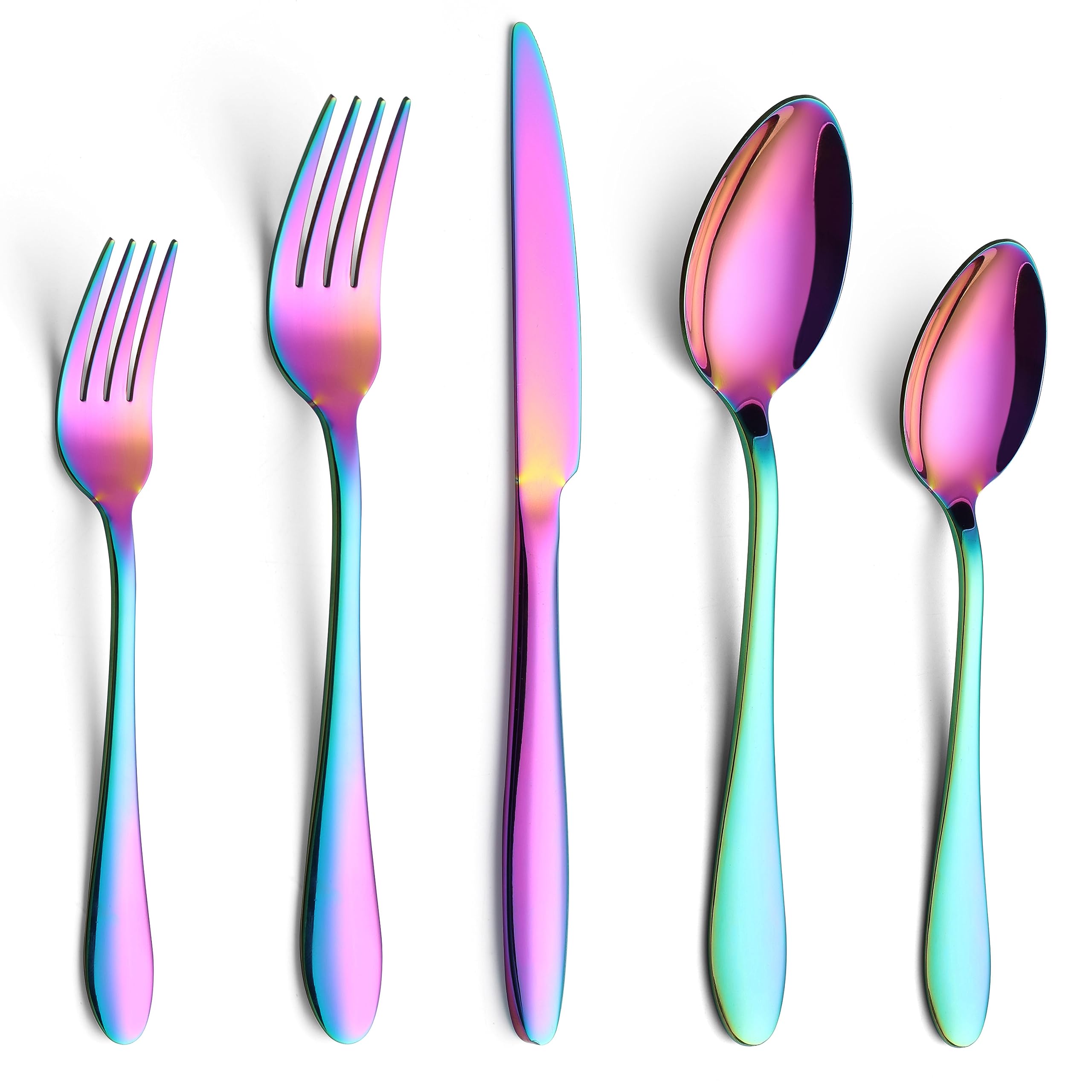 Amazon.com | E-far 20 Piece Rainbow Flatware Set, Colorful Stainless ...